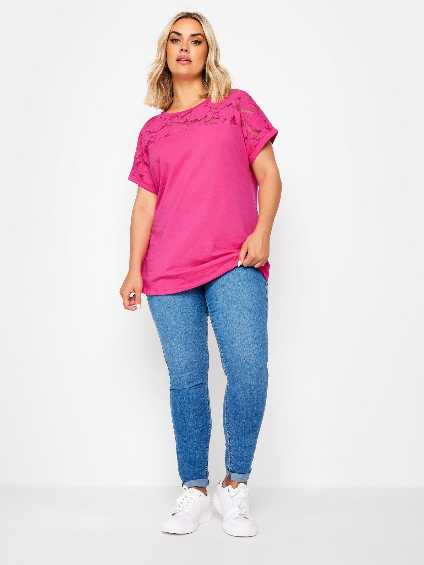 Yours Mesh Burnout T-Shirt - Pink | Very