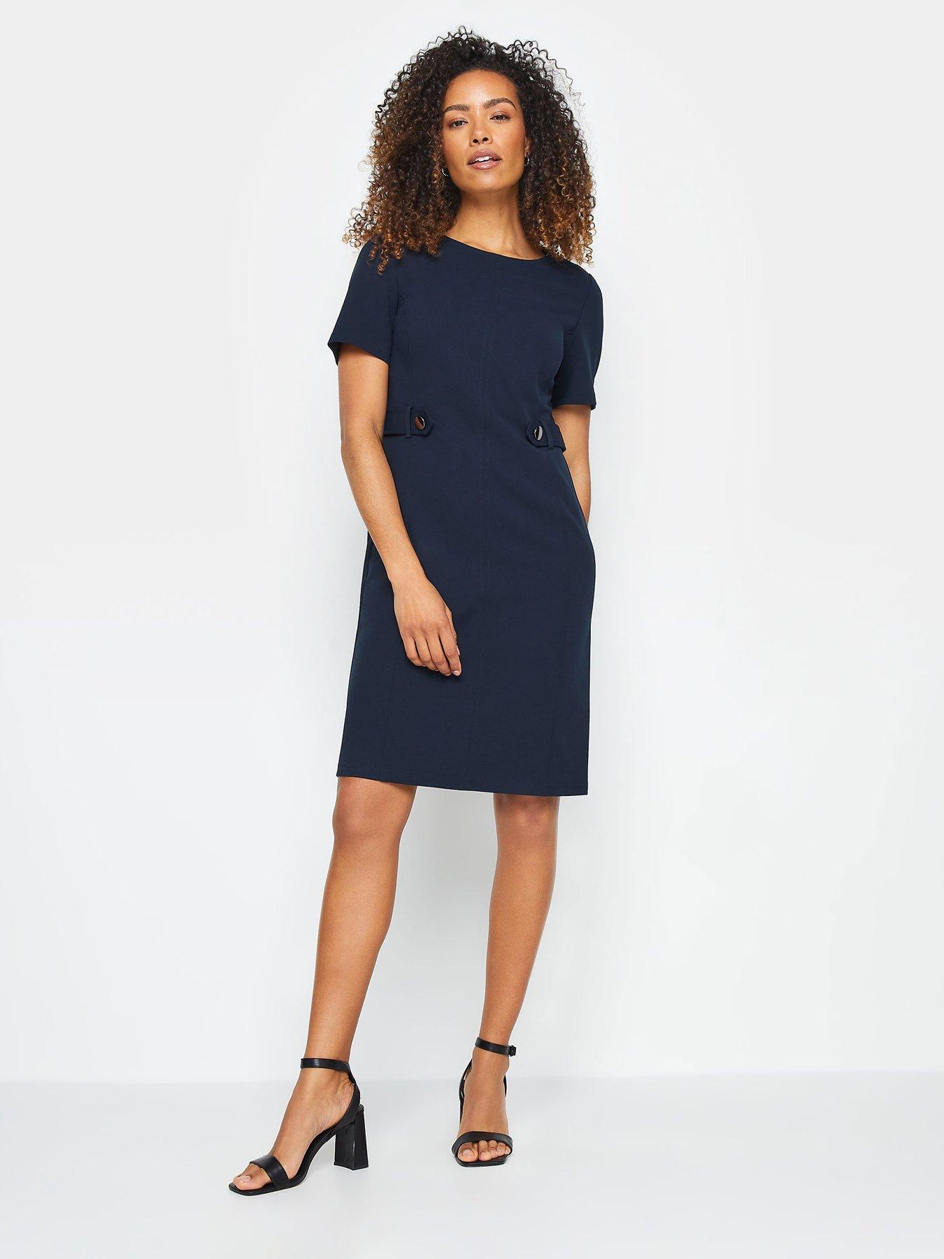M&Co Button Detail Tailored Shift Dress - Blue | Very