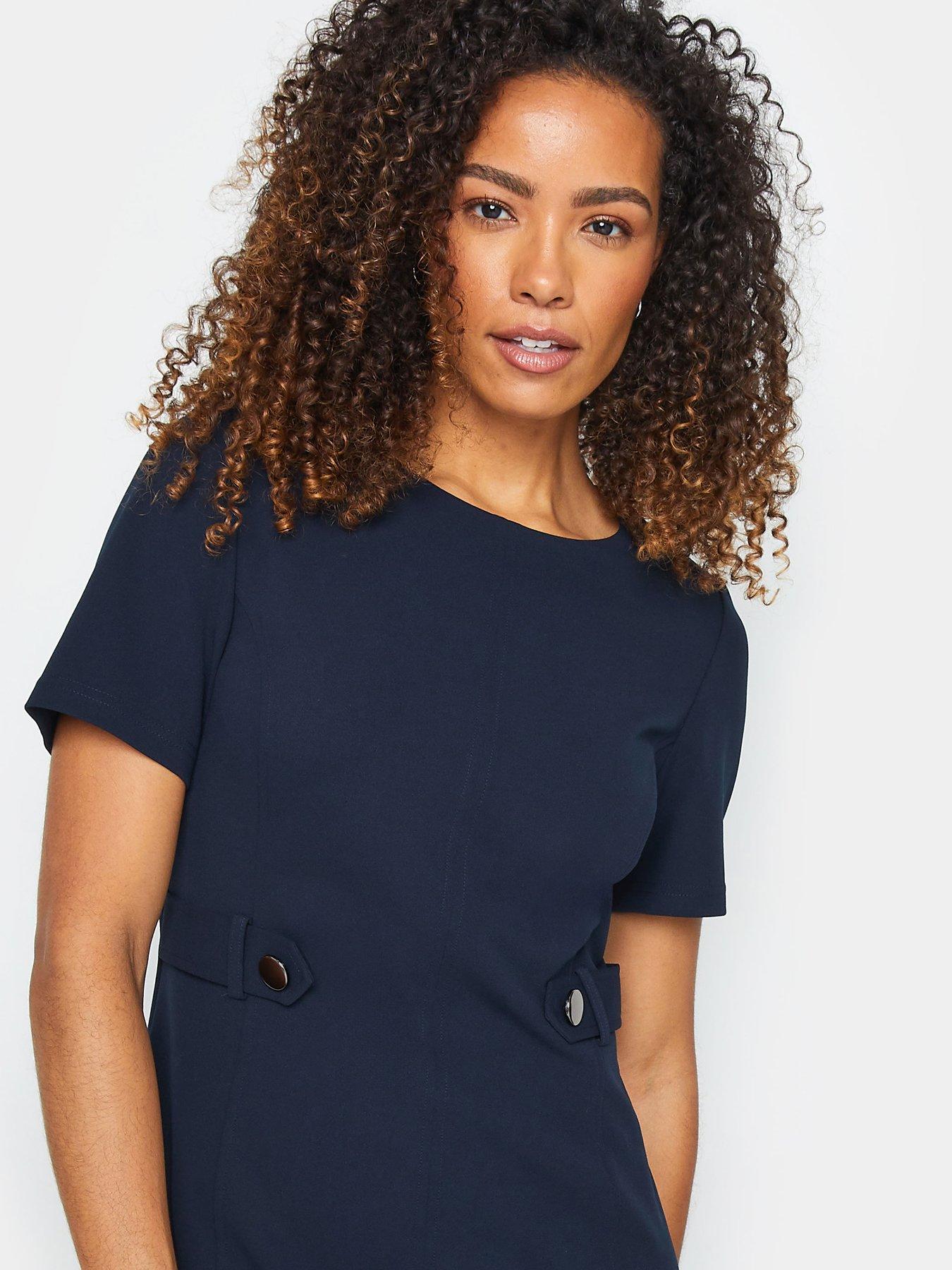 M&Co Button Detail Tailored Shift Dress - Blue | Very