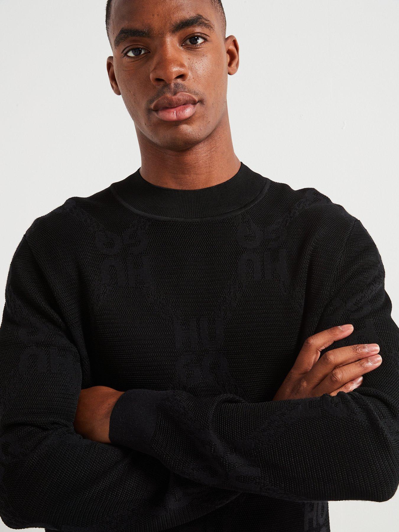 HUGO Sylor Regular Fit Pique Mono Chain Knitted Jumper - Black | Very