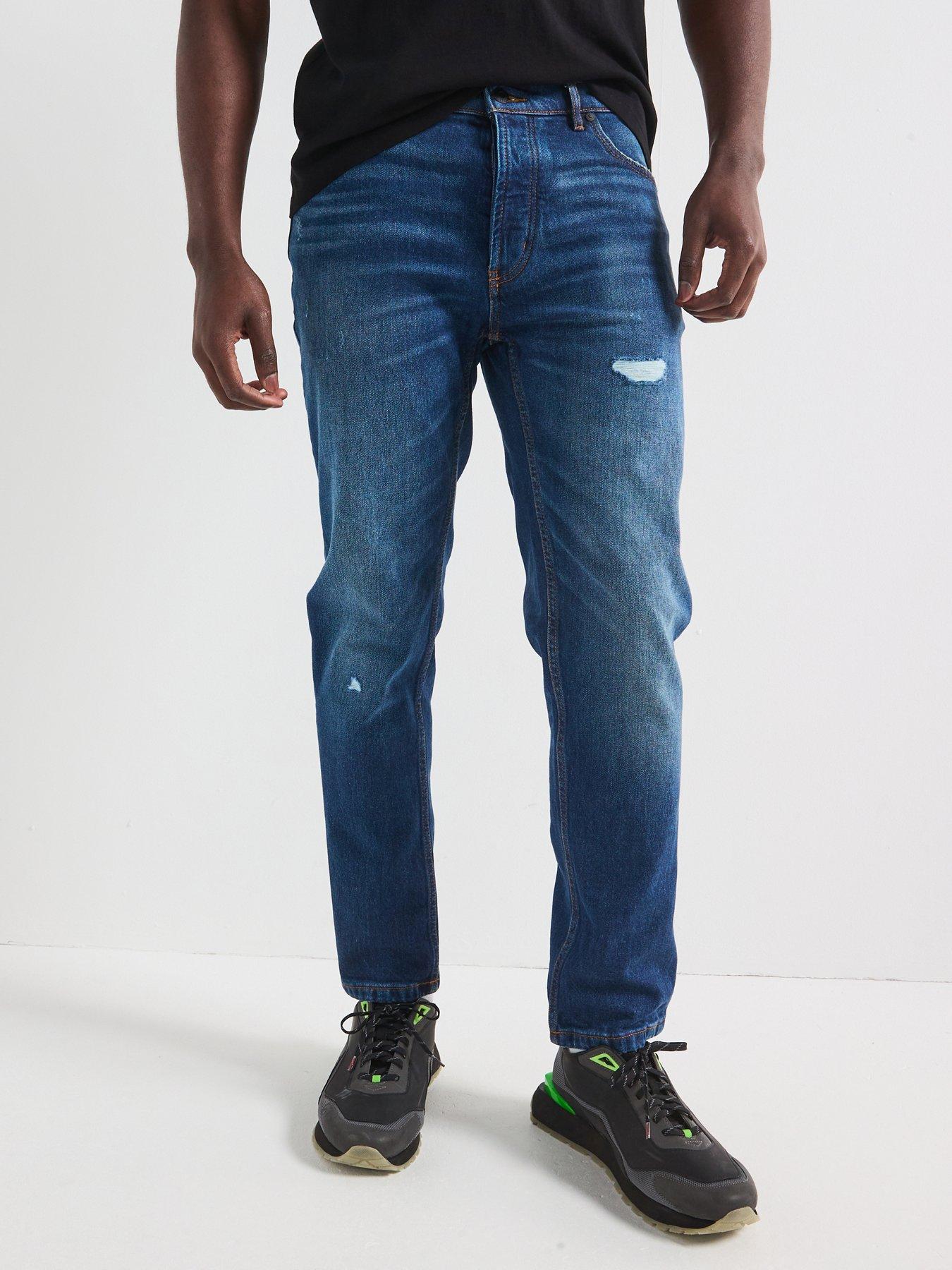 HUGO 634 Rip & Repair Tapered Fit Jeans - Blue | Very