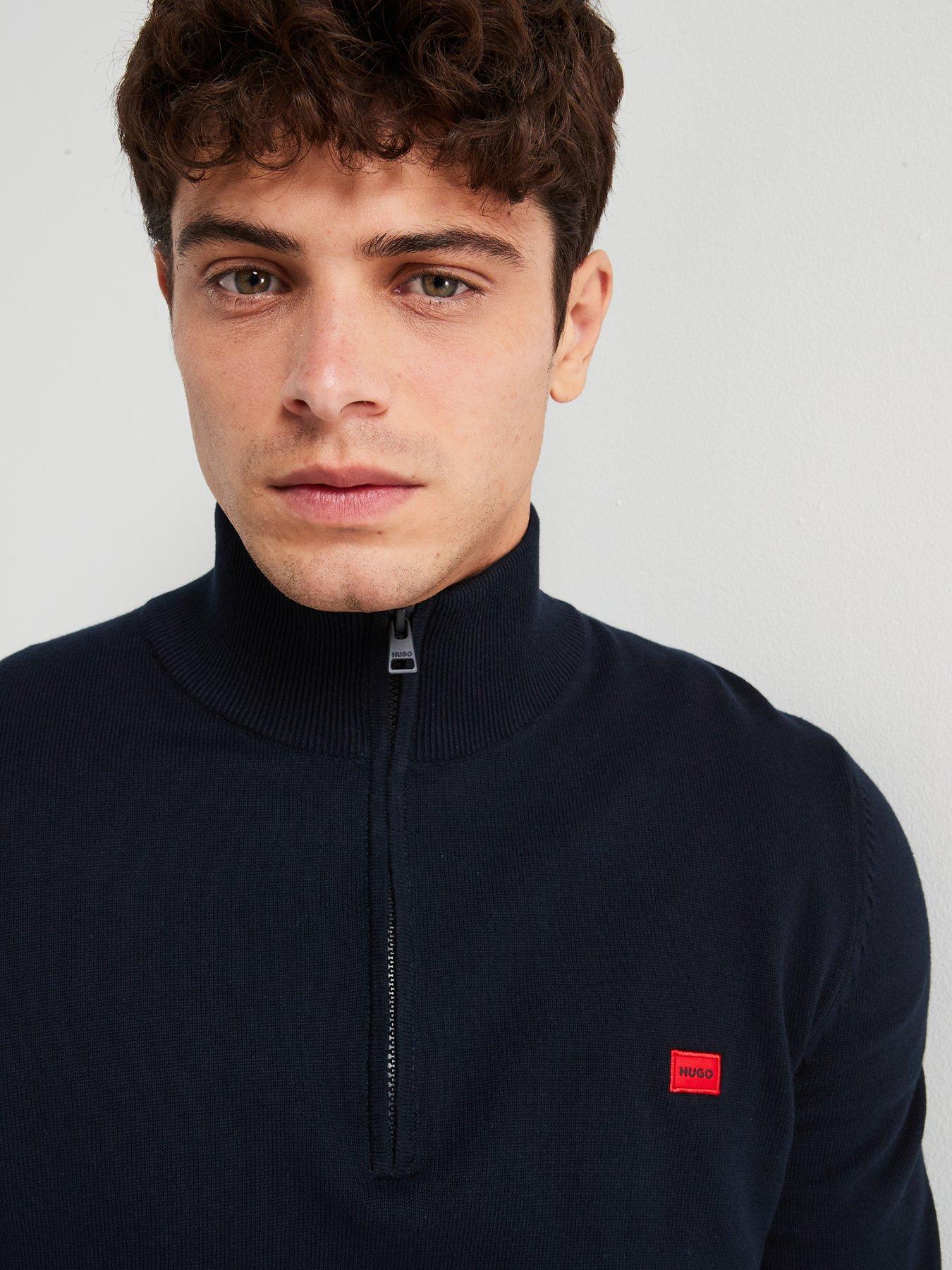 HUGO San Quintus 1/4 Zip Knitted Jumper - Navy | Very