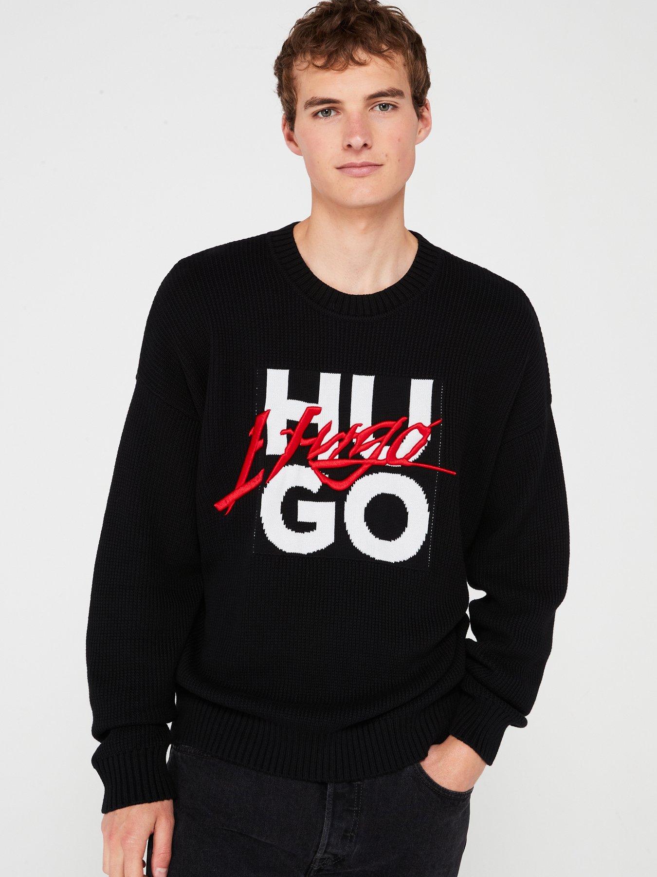 HUGO Semou Stacked Gothic Knitted Jumper - Black | Very