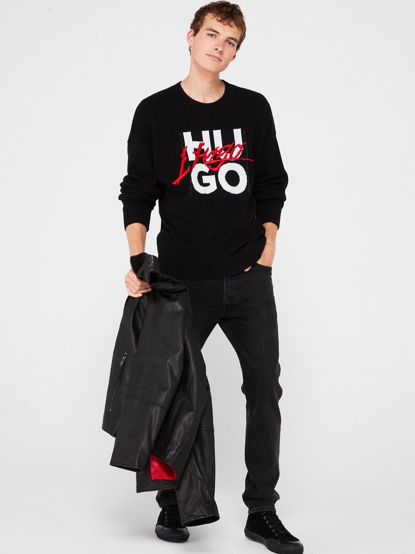 HUGO Semou Stacked Gothic Knitted Jumper - Black | Very