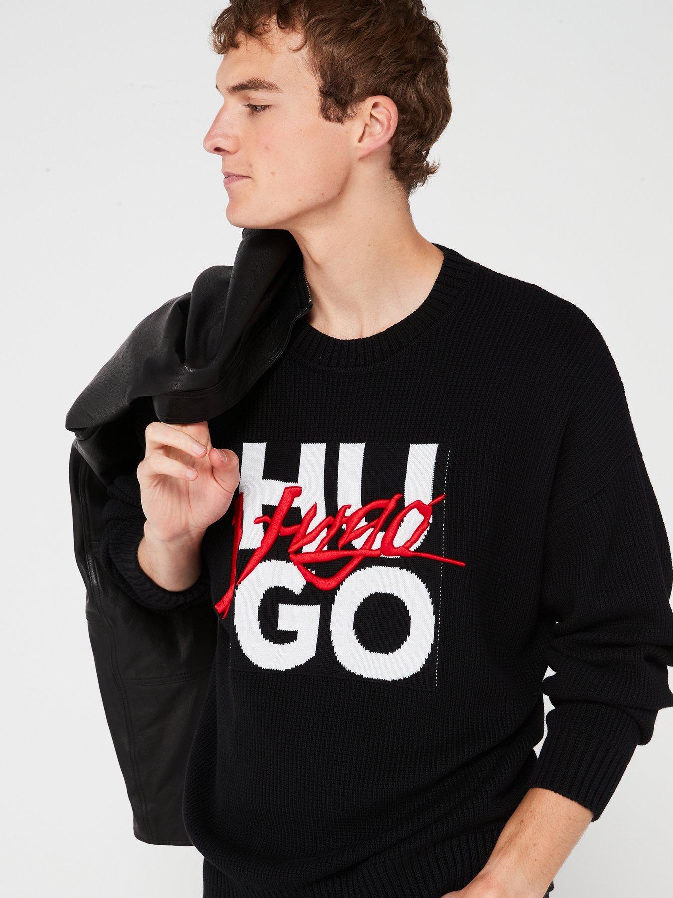 HUGO Semou Stacked Gothic Knitted Jumper - Black | Very