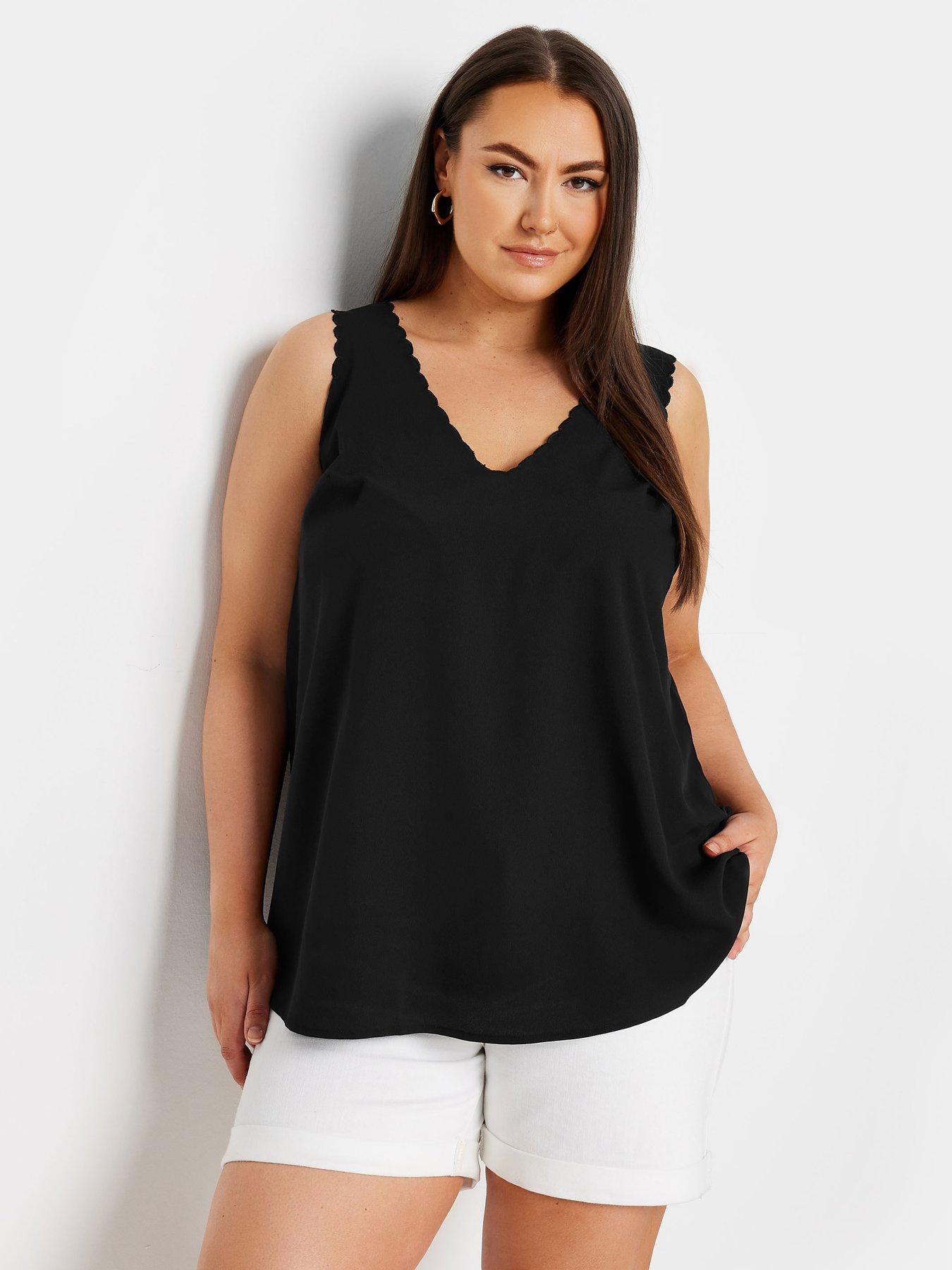 Yours Curve Scallop Edge Cami Top - Black | Very