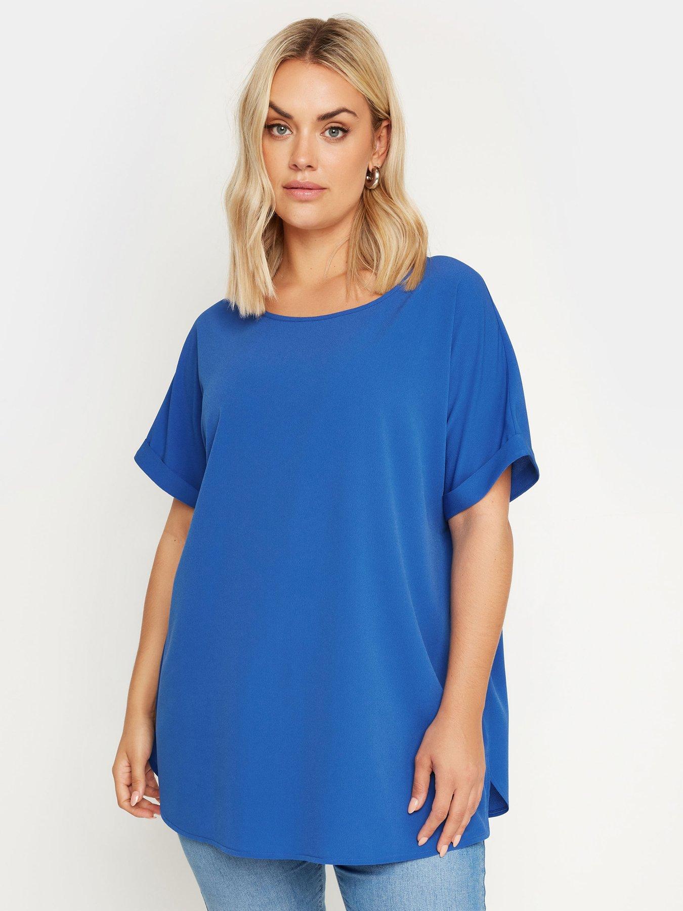 Yours Curve Short Sleeve Boxy Top - Blue | Very