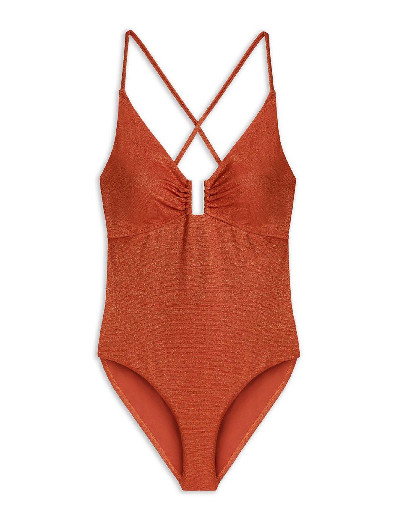 CHELSEA PEERS Metallic Lace Up Back Swimsuit - Bronze | Very