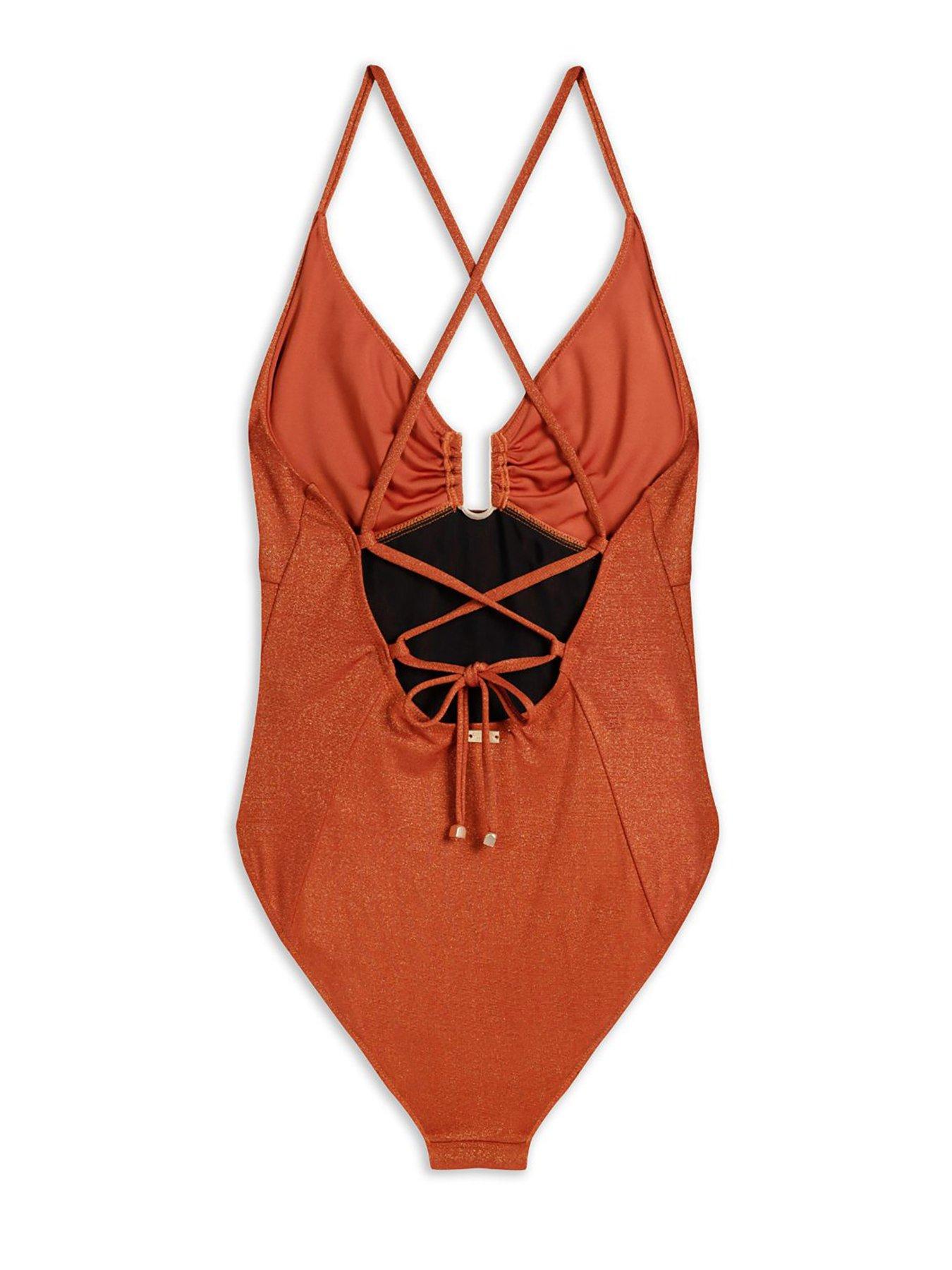 CHELSEA PEERS Metallic Lace Up Back Swimsuit - Bronze | Very