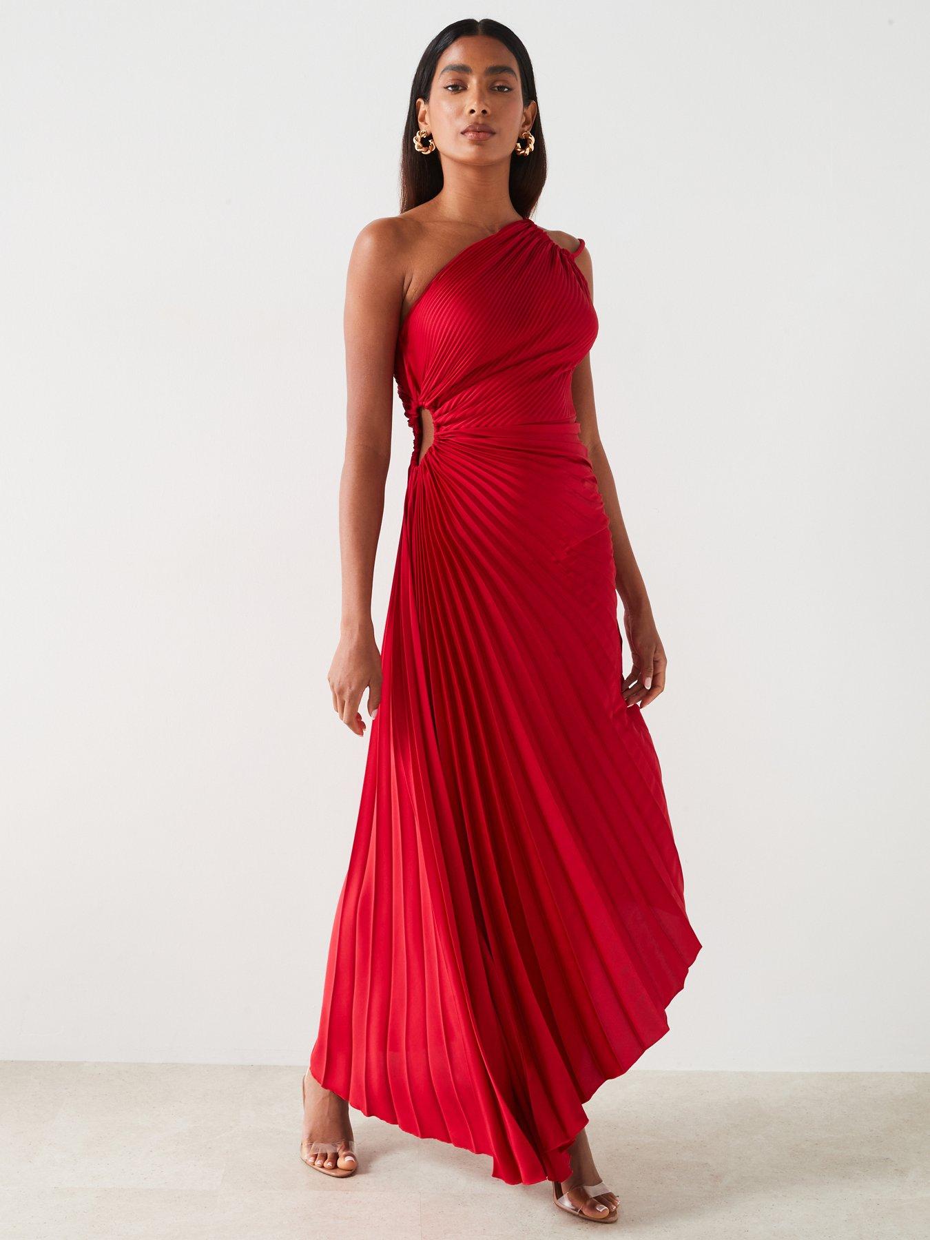 Mango Asymmetrical Pleated Maxi Dress - Red | Very