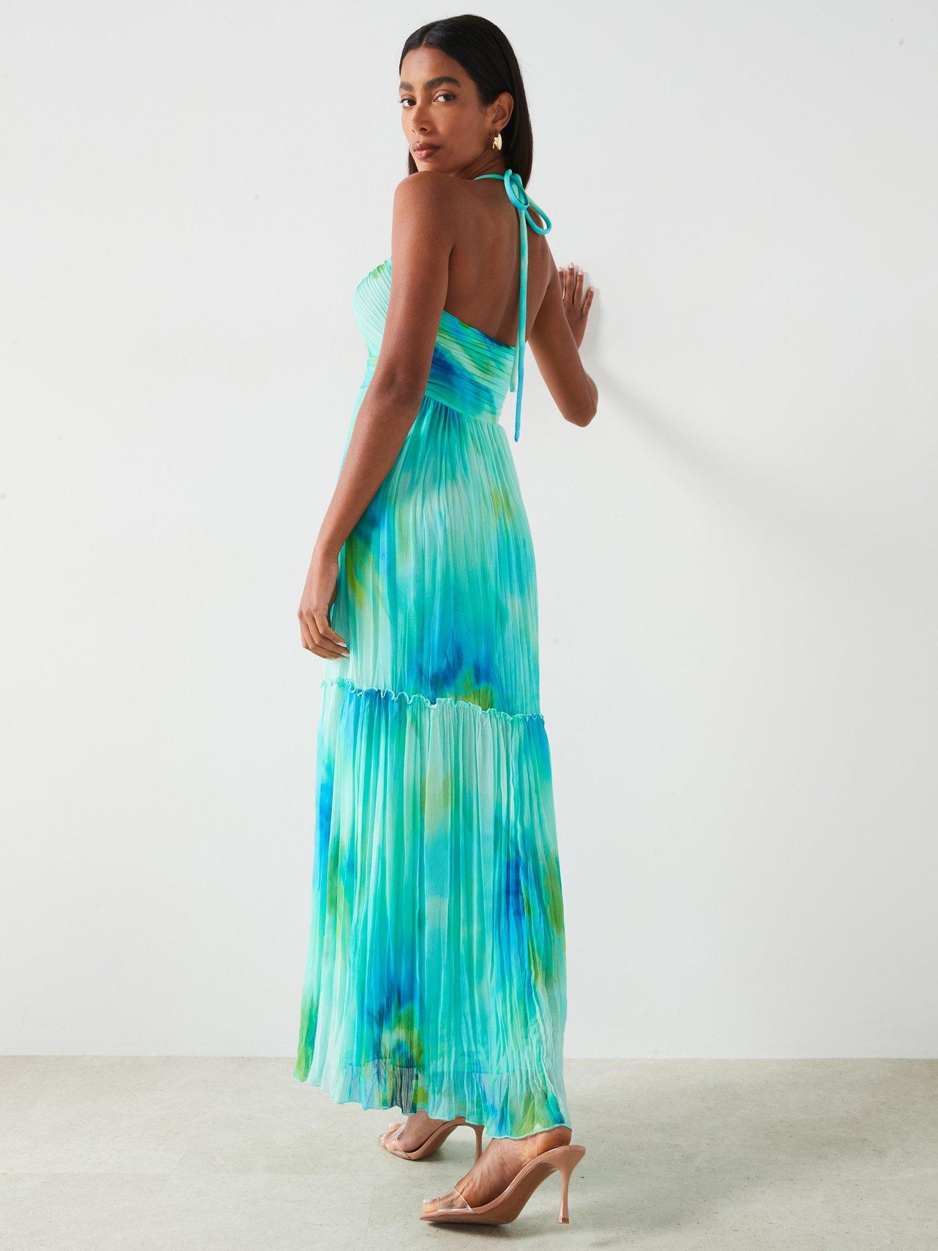 Mango Printed Halter Neck Maxi Dress - Turquoise | Very