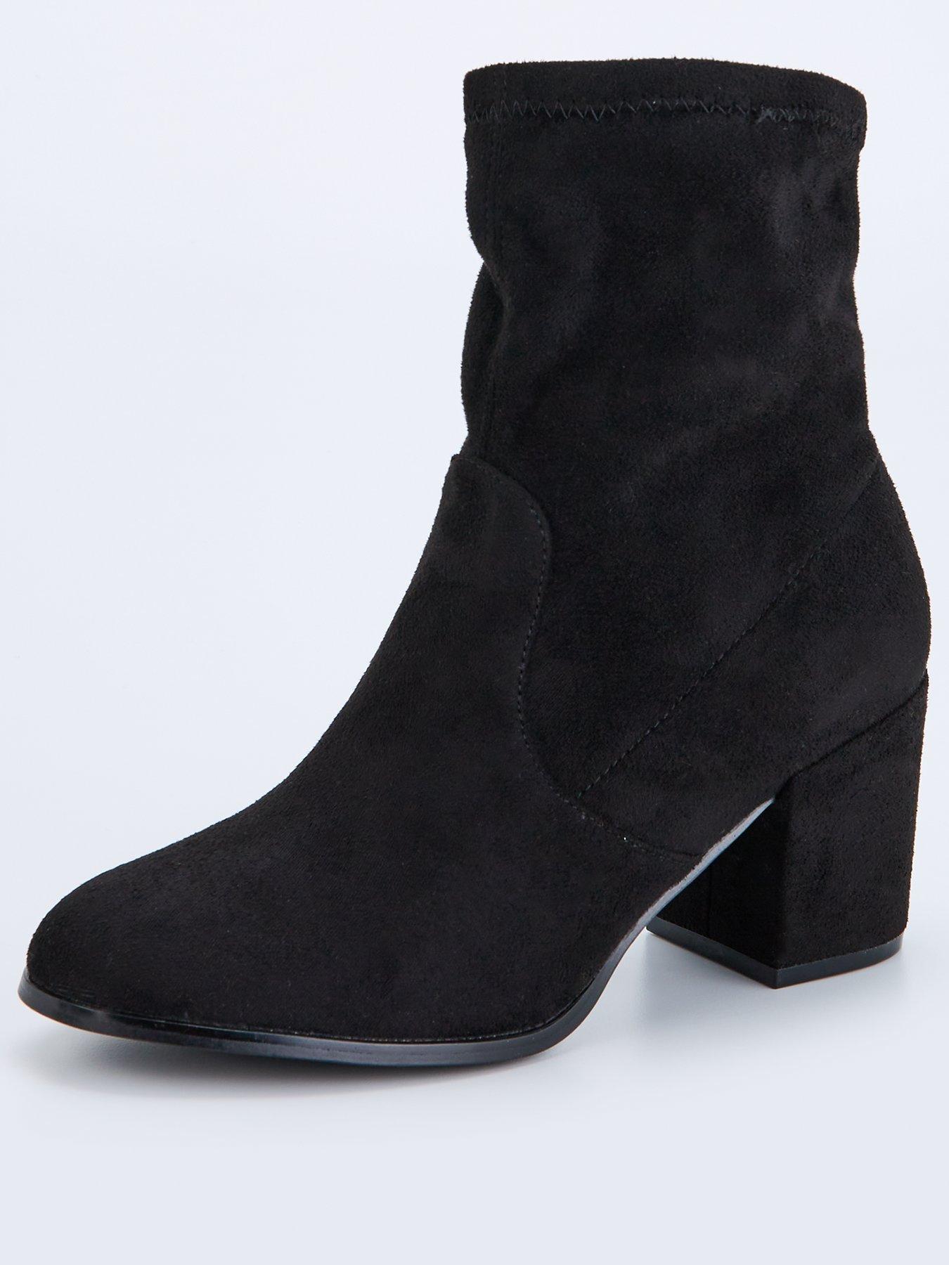 Everyday Wide Fit Block Heel Sock Boot - Black | Very