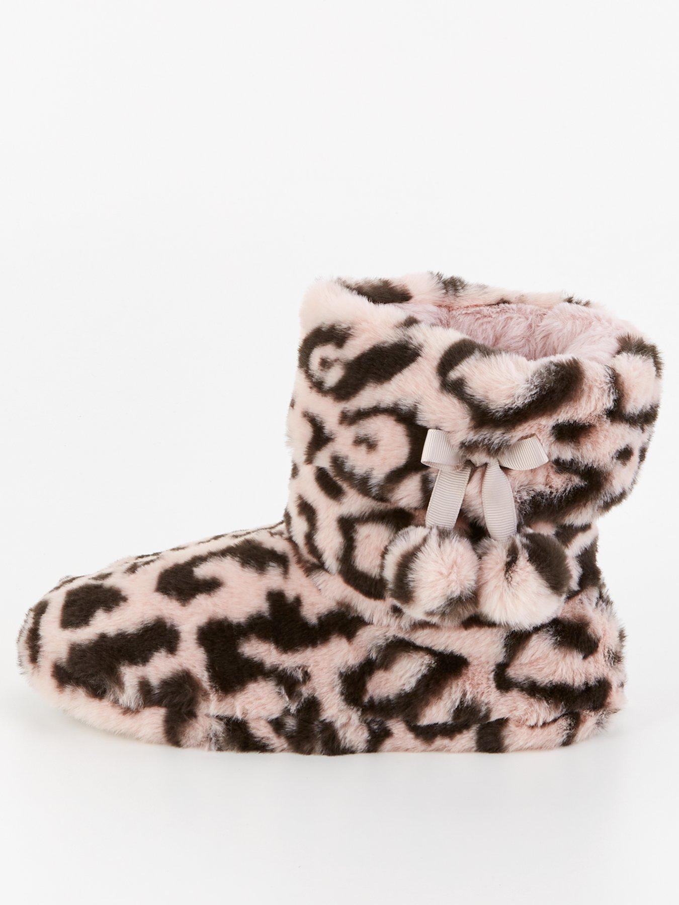 Everyday Leopard Slipper Boot With Poms - Pink/Black | Very