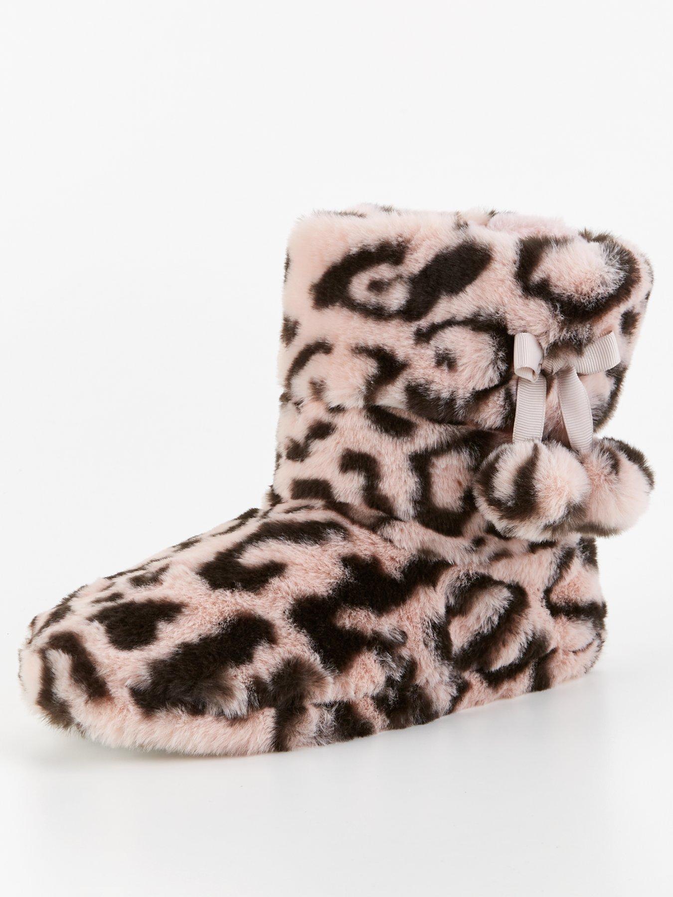 Everyday Leopard Slipper Boot With Poms - Pink/Black | Very