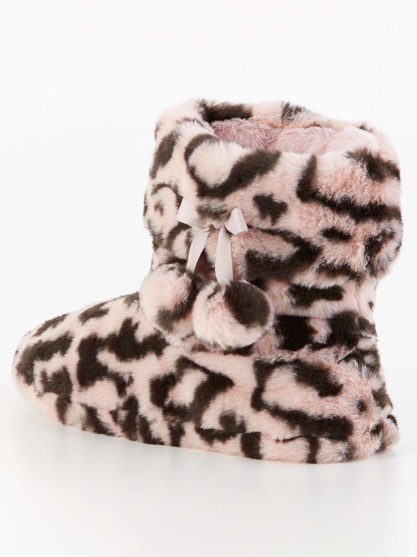 Everyday Leopard Slipper Boot With Poms - Pink/Black | Very