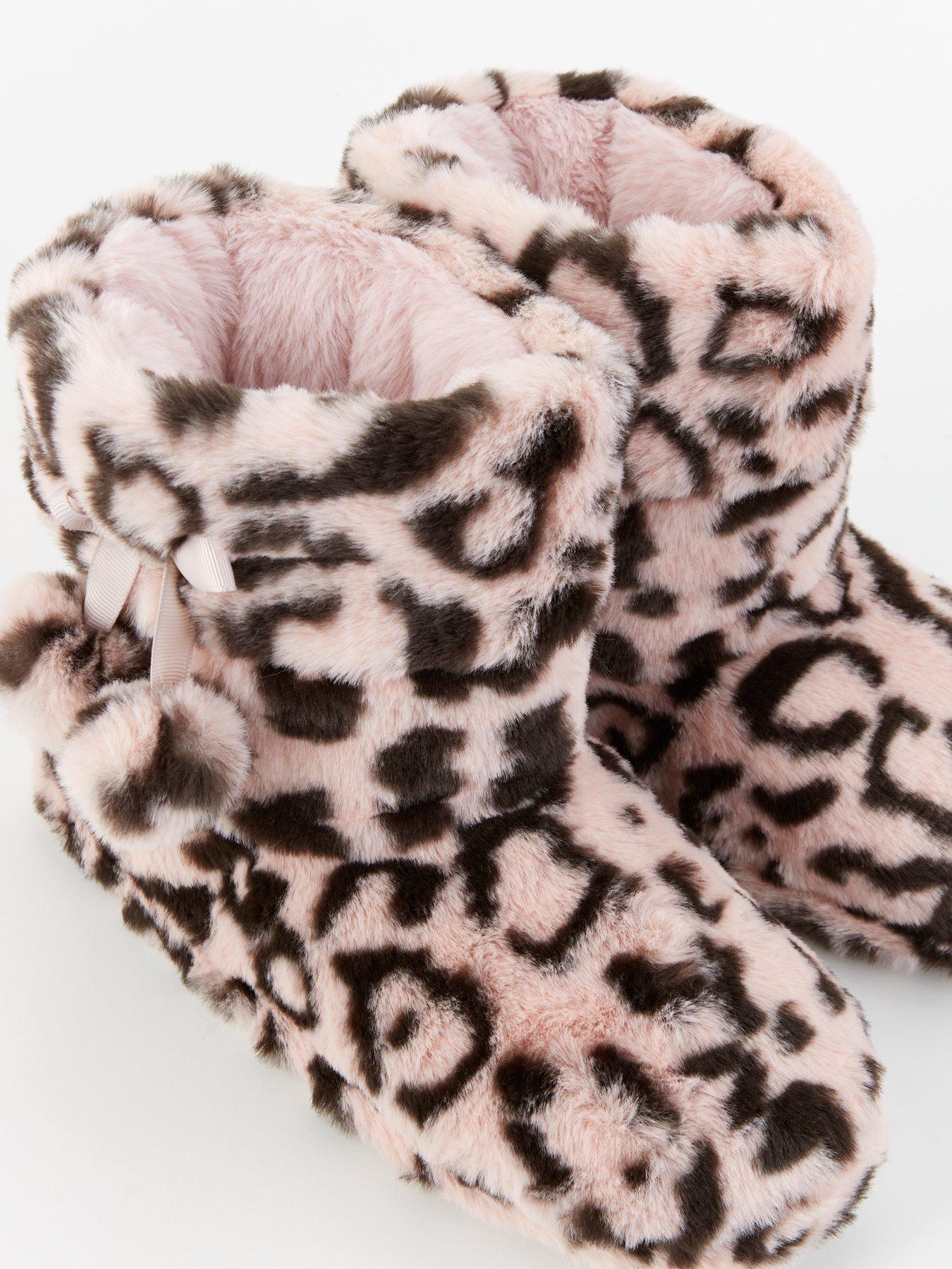 Everyday Leopard Slipper Boot With Poms - Pink/Black | Very