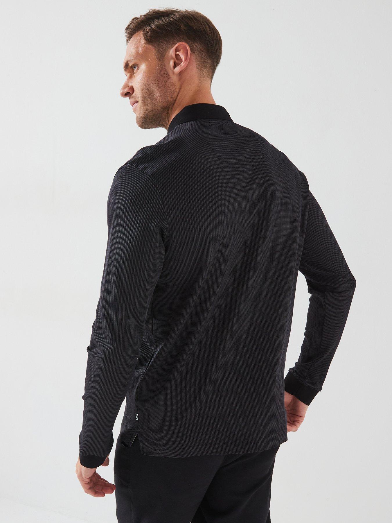 BOSS H-Pado 431 Regular Fit Long Sleeve Polo Shirt - Black | Very