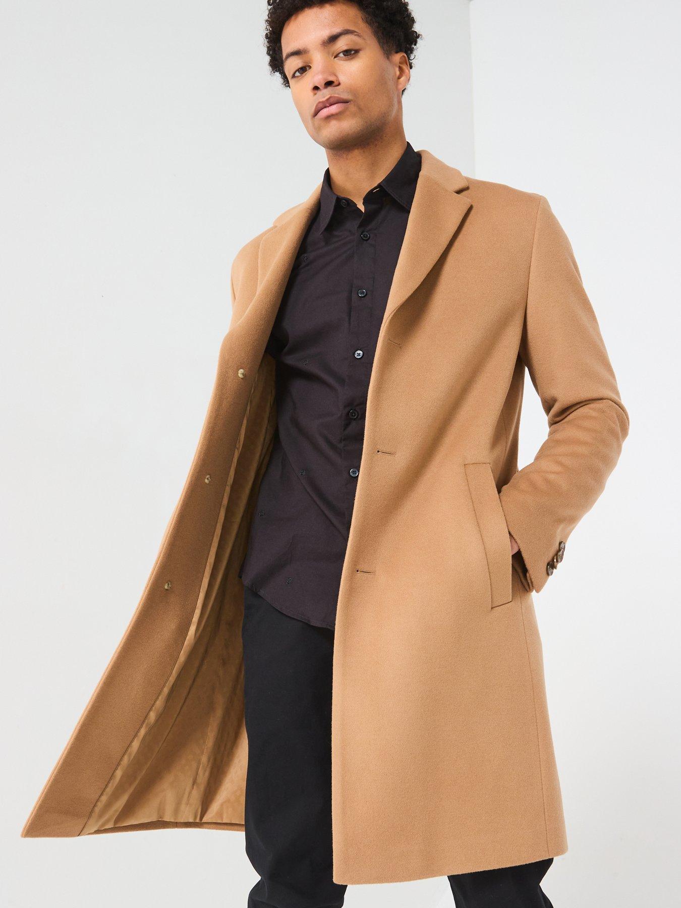 BOSS H-Hyde Slim Fit Wool Overcoat - Beige | Very