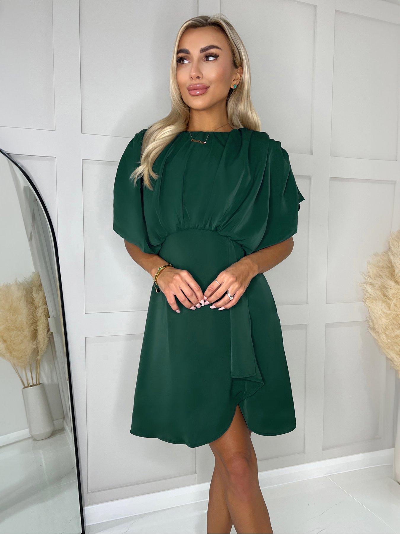 AX Paris Batwing Gathered Top Mini Dress - Green | Very