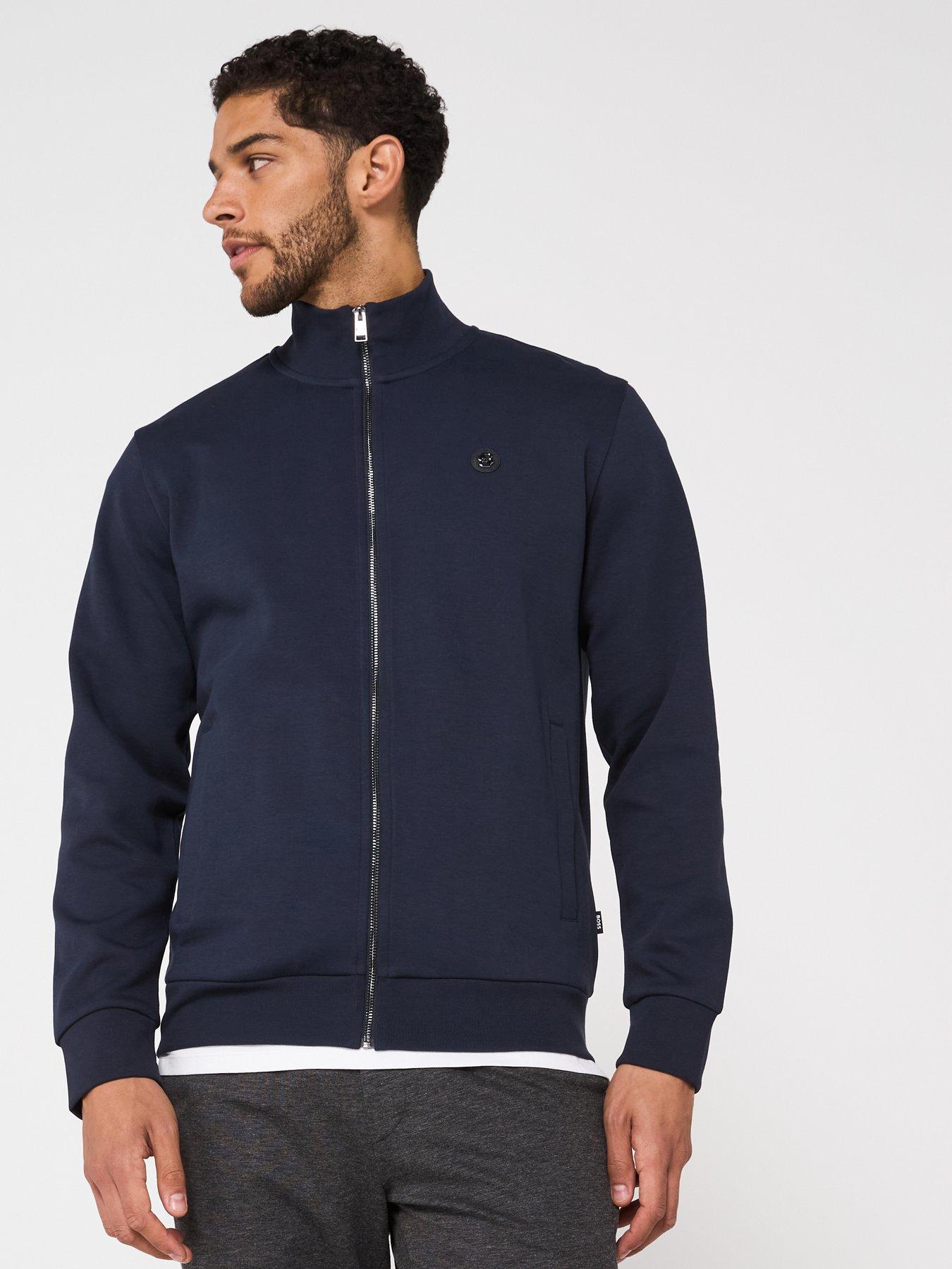 BOSS C-Siza 01 Regular Fit BB Logo Zip Sweat Top - Navy | Very
