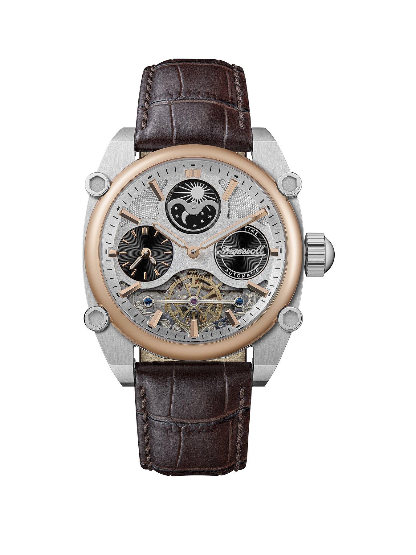 Ingersoll 1892 The Varsity Automatic Mens Watch with Grey Skeleton Dial and Black Leather Strap I15402 Very