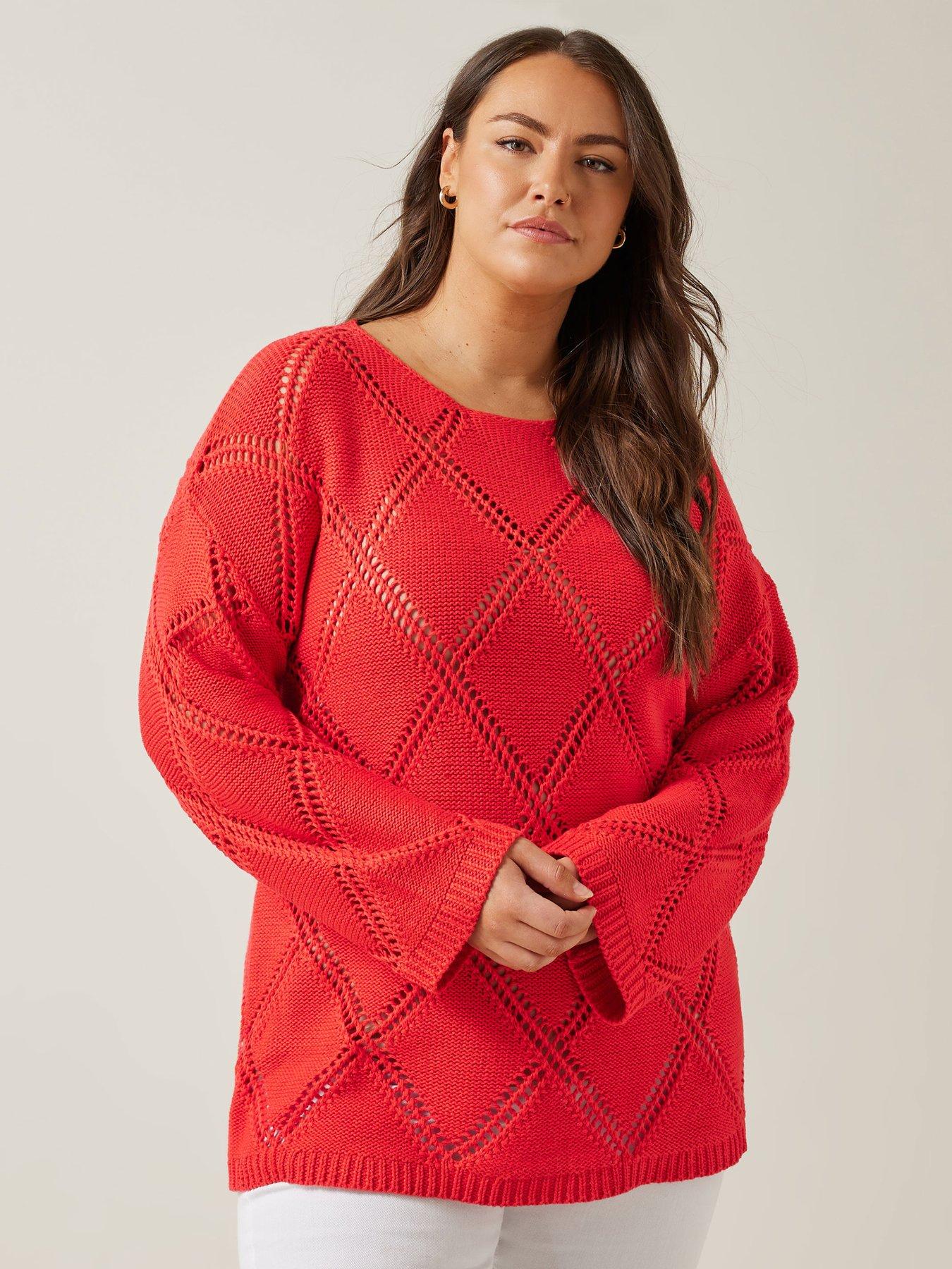Evans Diamond Pointelle Jumper Poppy - Red | Very