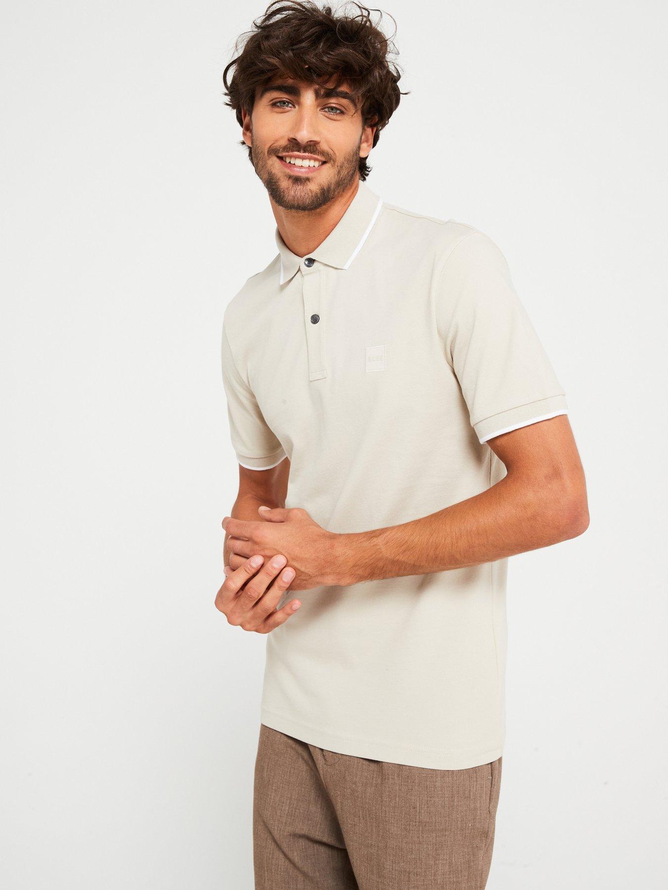 BOSS Passertip Slim Fit Short Sleeve Polo Shirt - Light Beige | Very