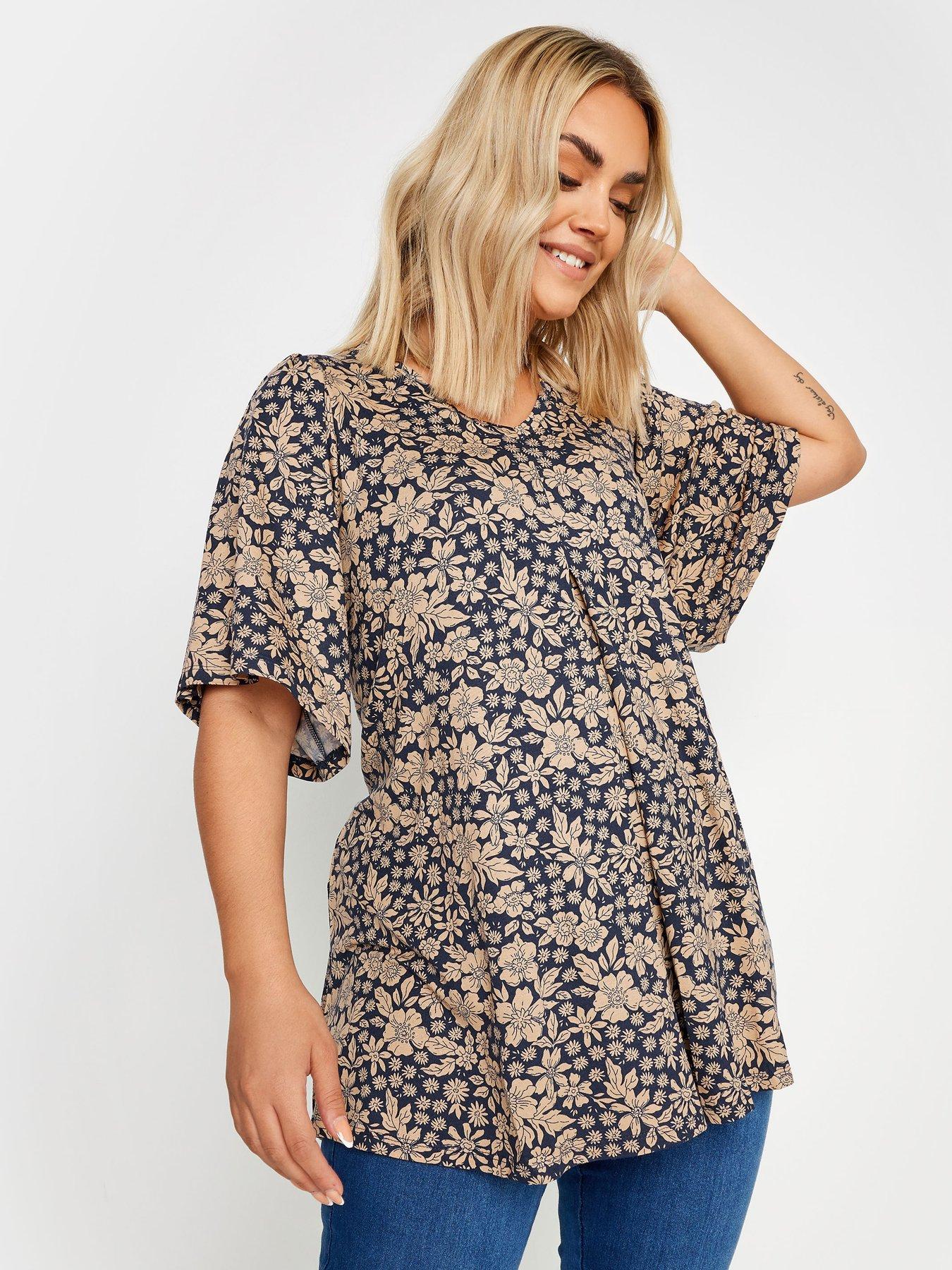 Yours Curve Floral Pleated Angel Sleeve Swing Top | Very