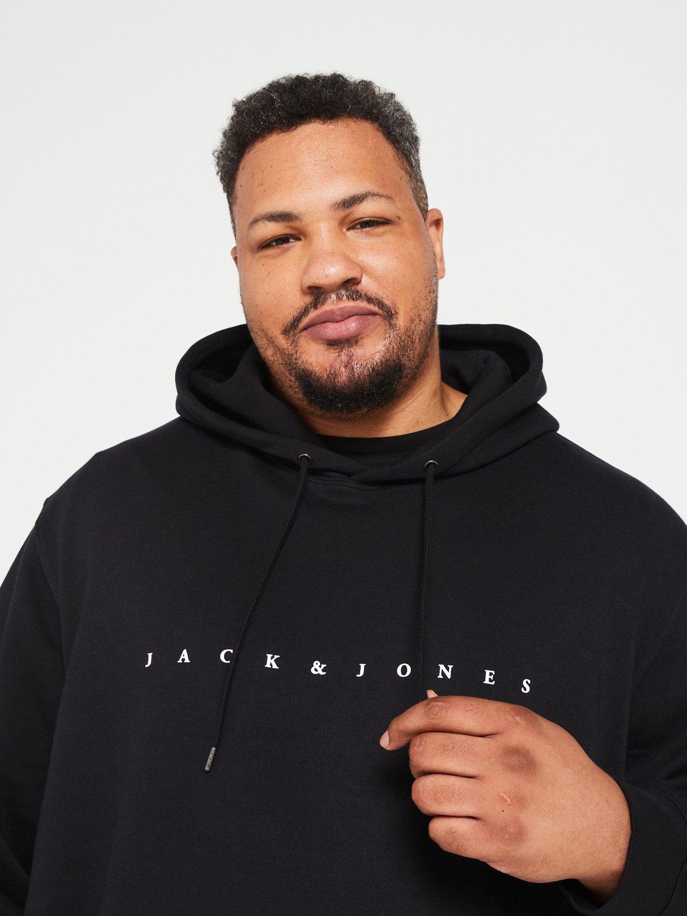 Jack & Jones Plus Star Chest Logo Hoodie - Black | Very