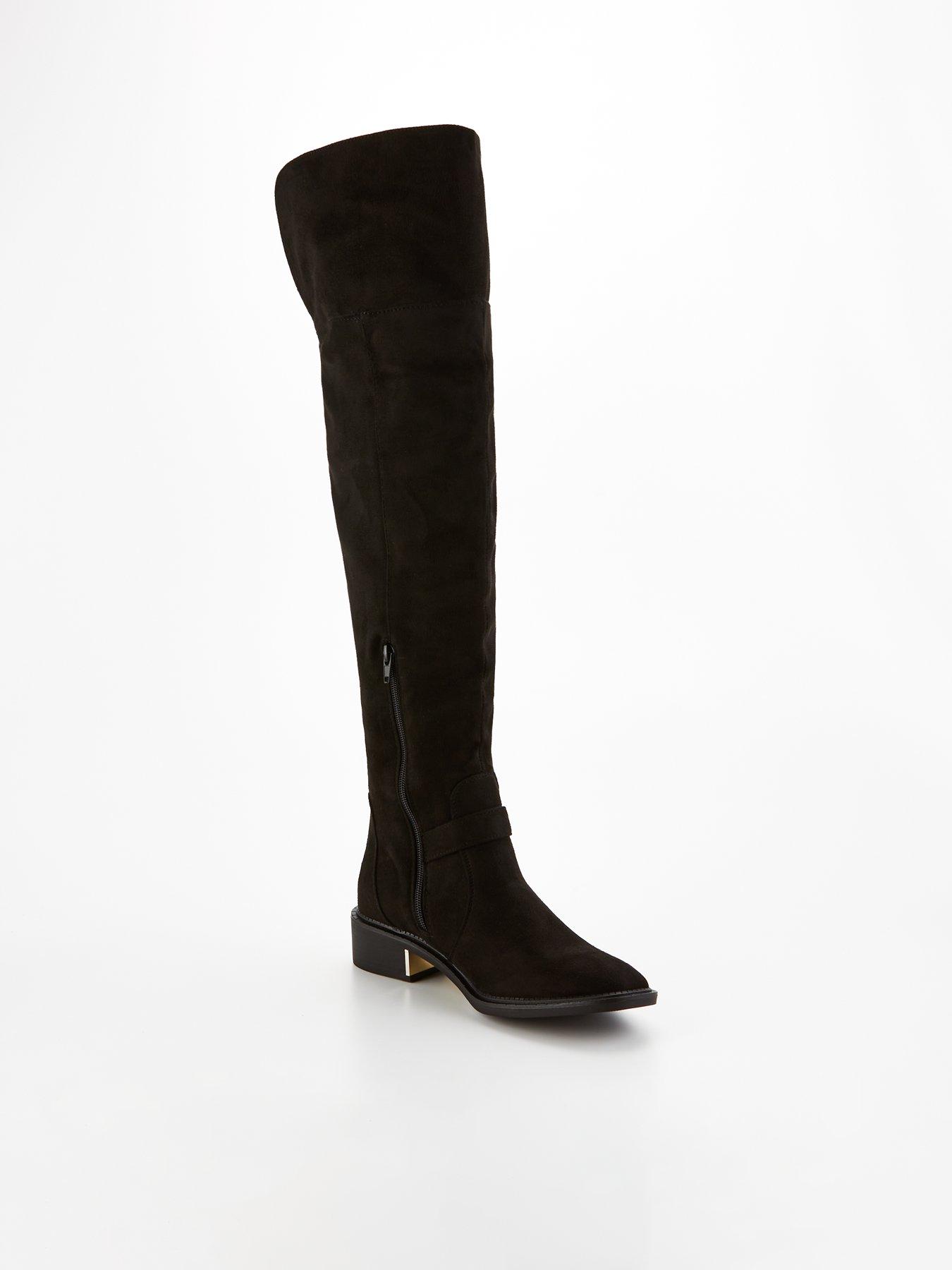V by Very Over The Knee Flat Boot With Hardware Boot - Black | Very