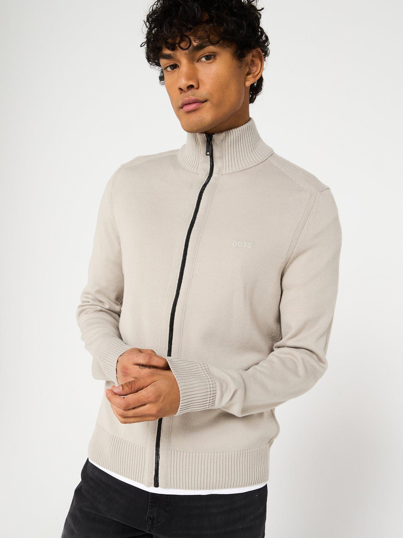 BOSS Avac Full Zip Knitted Jumper - Light Beige | Very