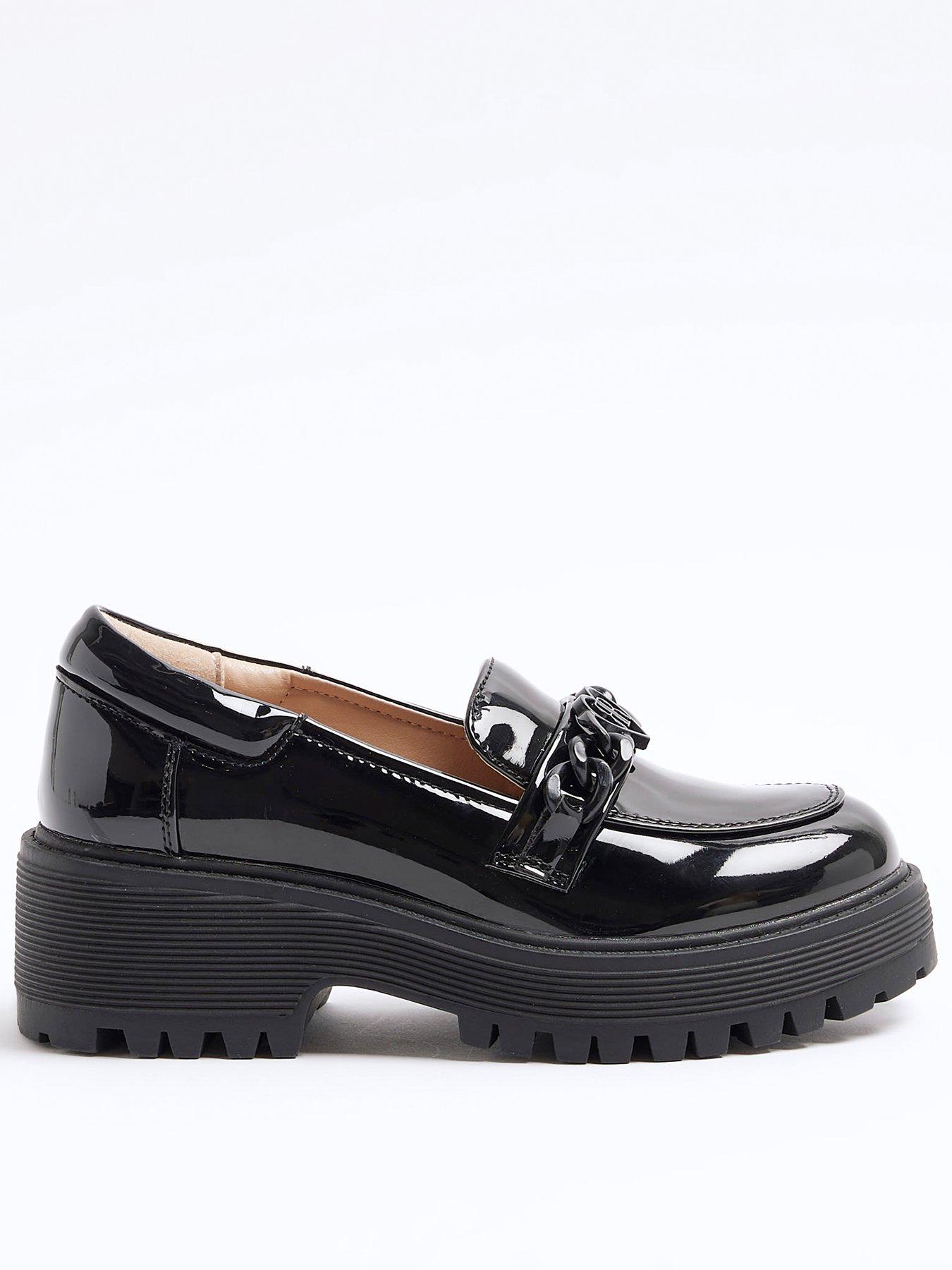 River Island Older Girl Callop Trim Heeled Loafers Black Very