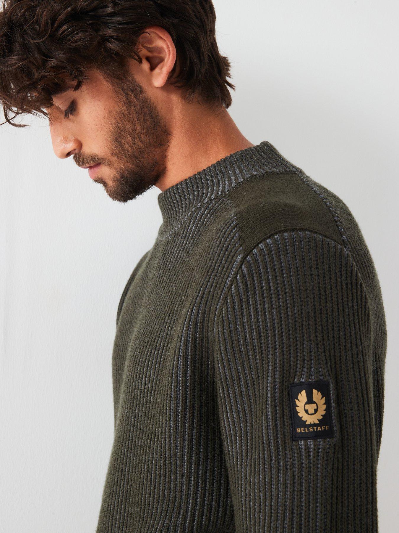Belstaff Stanley Ribbed Heavy Mock Neck Knitted Jumper - Khaki | Very