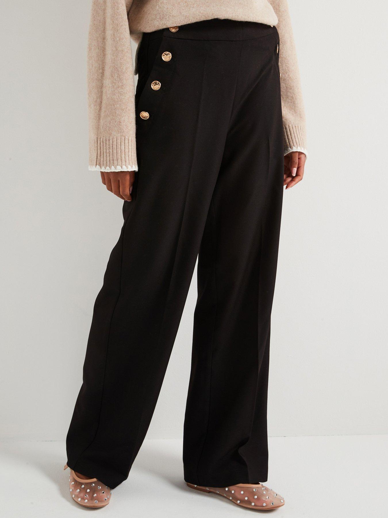 Vila Button Detail High Waist Trousers - Black | Very