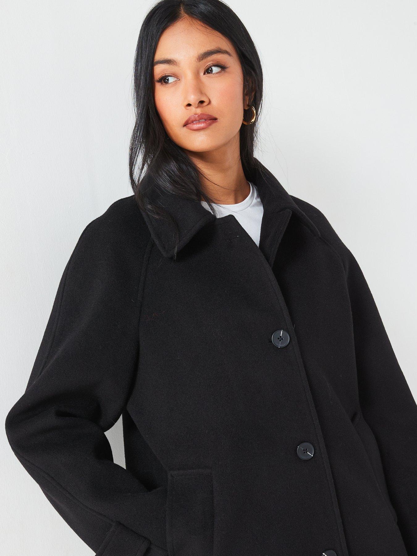 V by Very Faux Wool Trench Coat - Black | Very