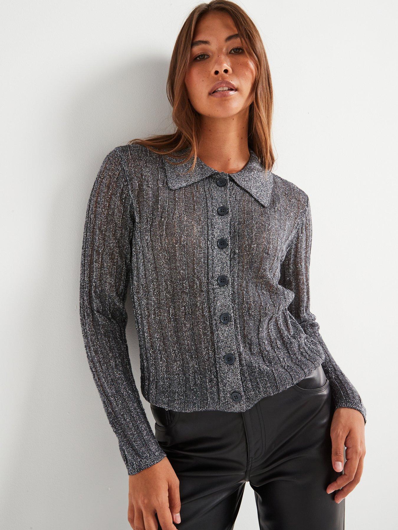Vero Moda Long Sleeve Short Polo Neck Cardigan - Grey | Very