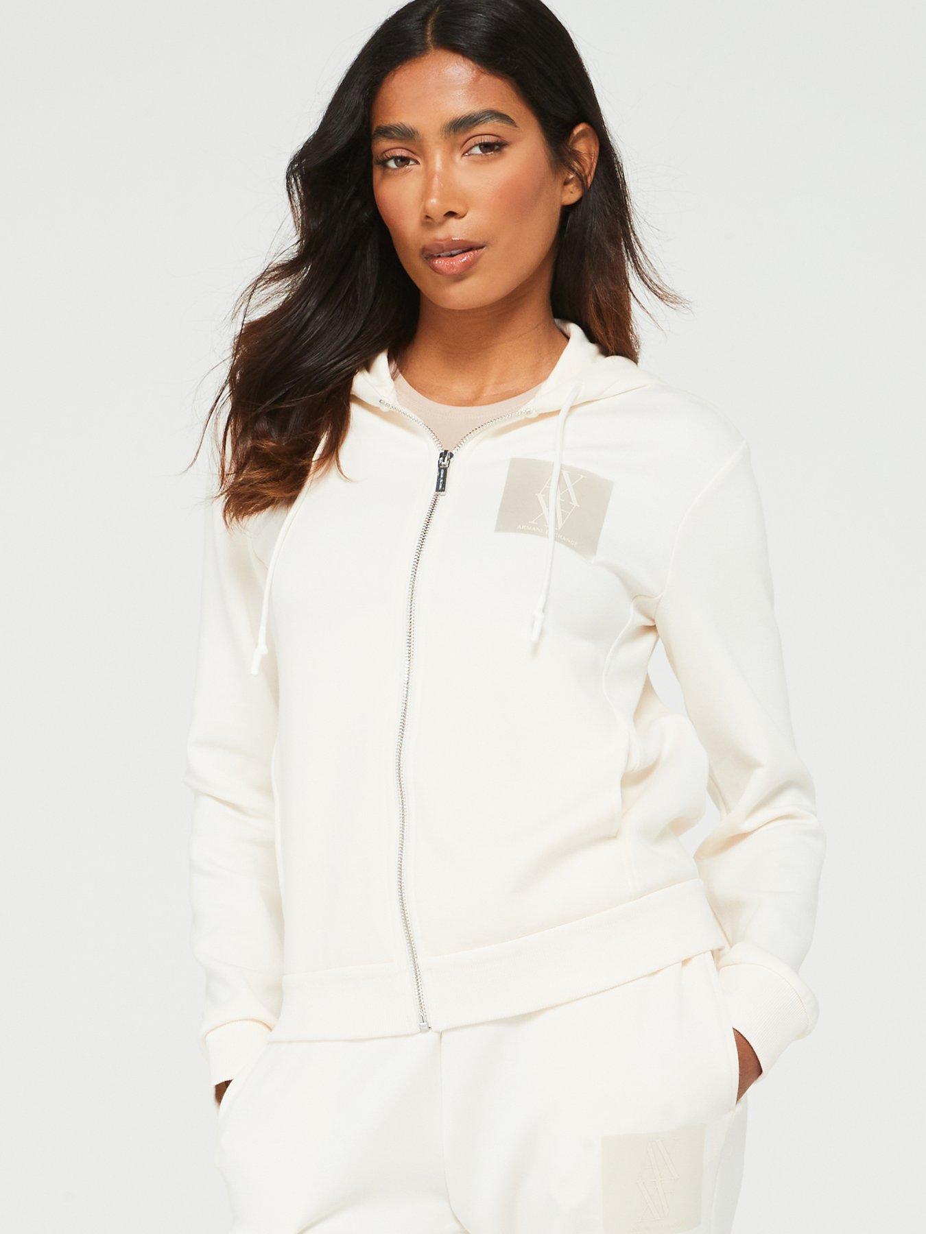 Armani Exchange Patch Logo Zip Through Scuba Hoodie - Ivory | Very