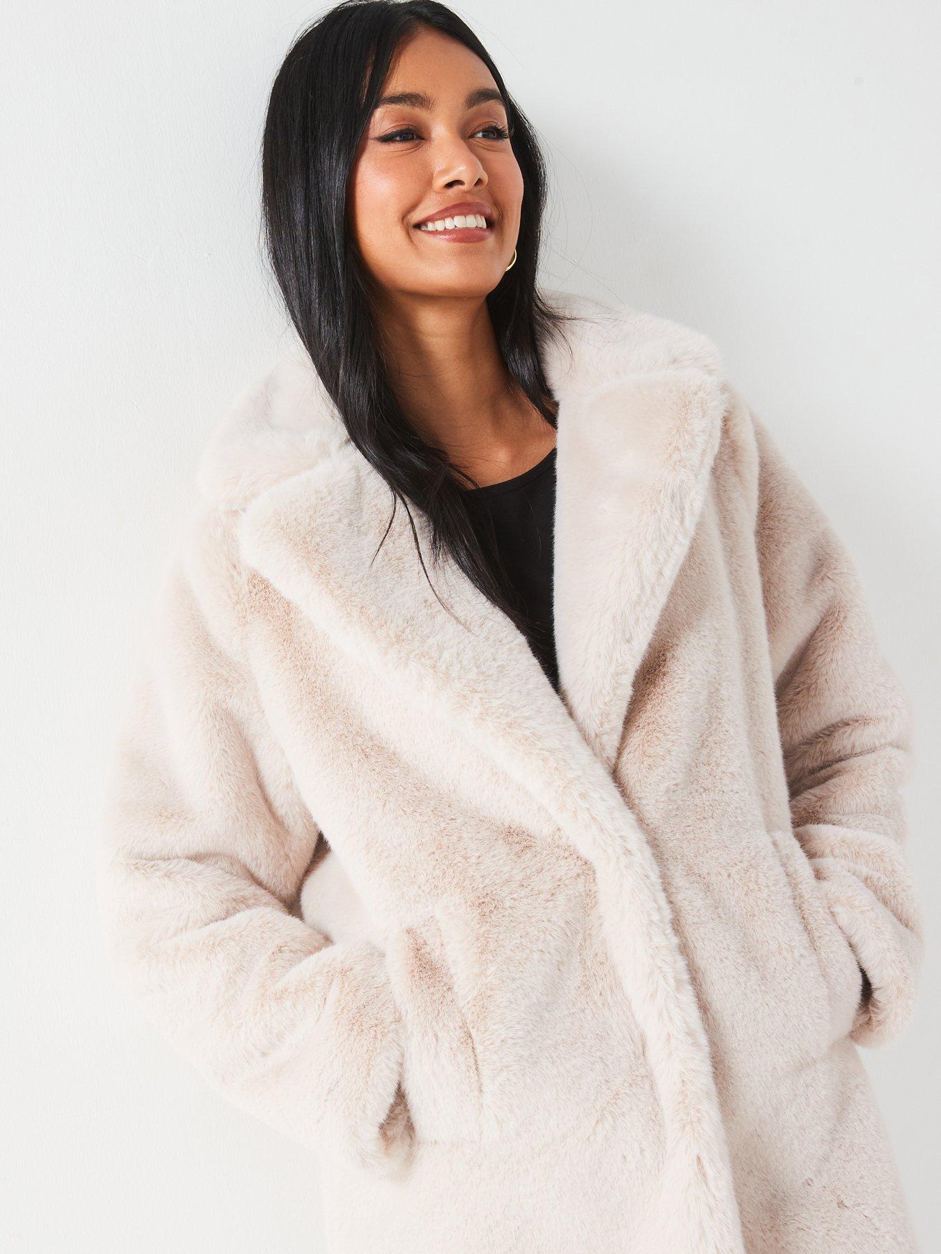 V by Very Longline Softie Faux Fur Coat - Light Beige | Very