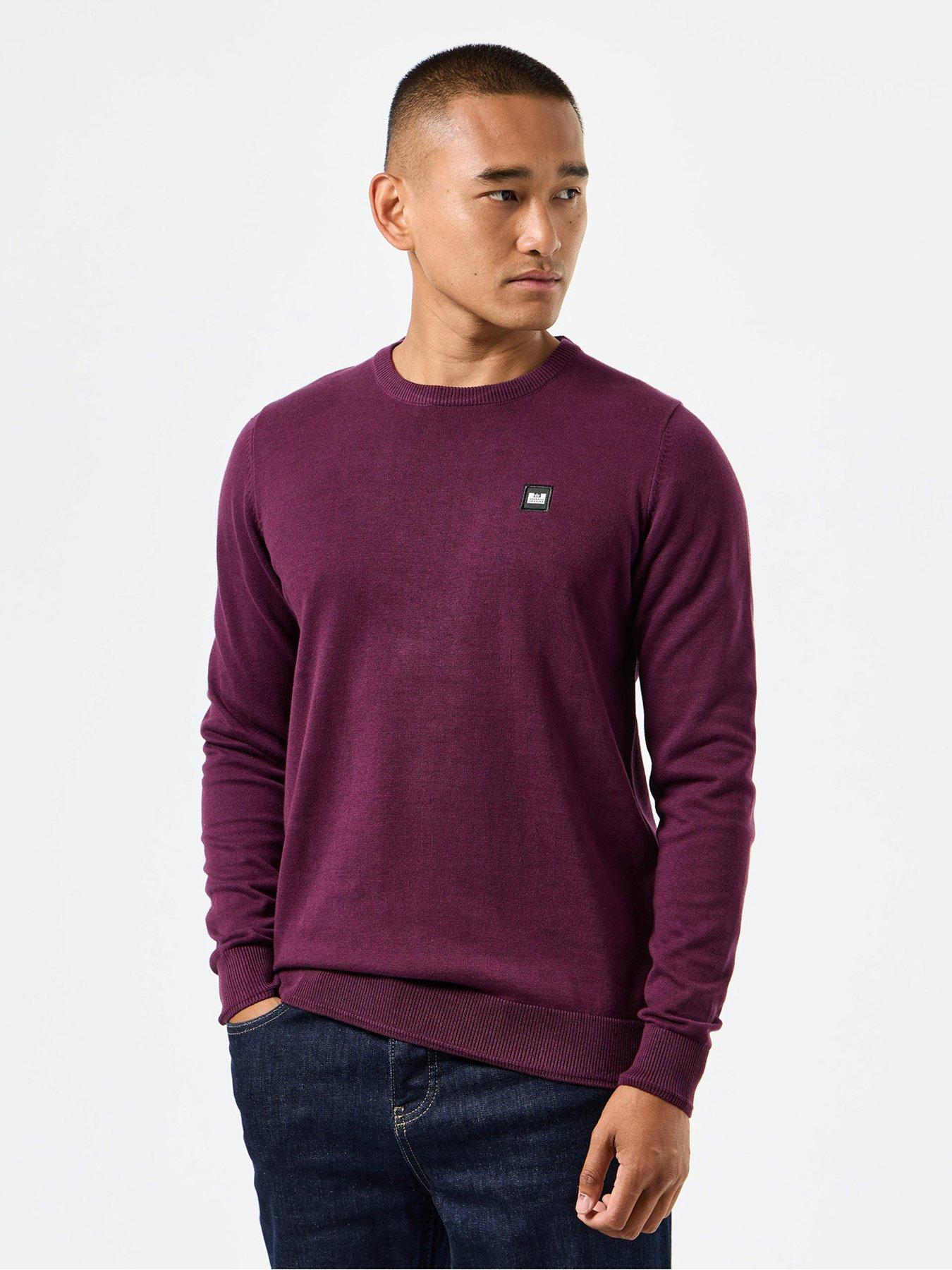 Weekend Offender Solace Badge Crew Knitted Jumper - Dark Purple | Very