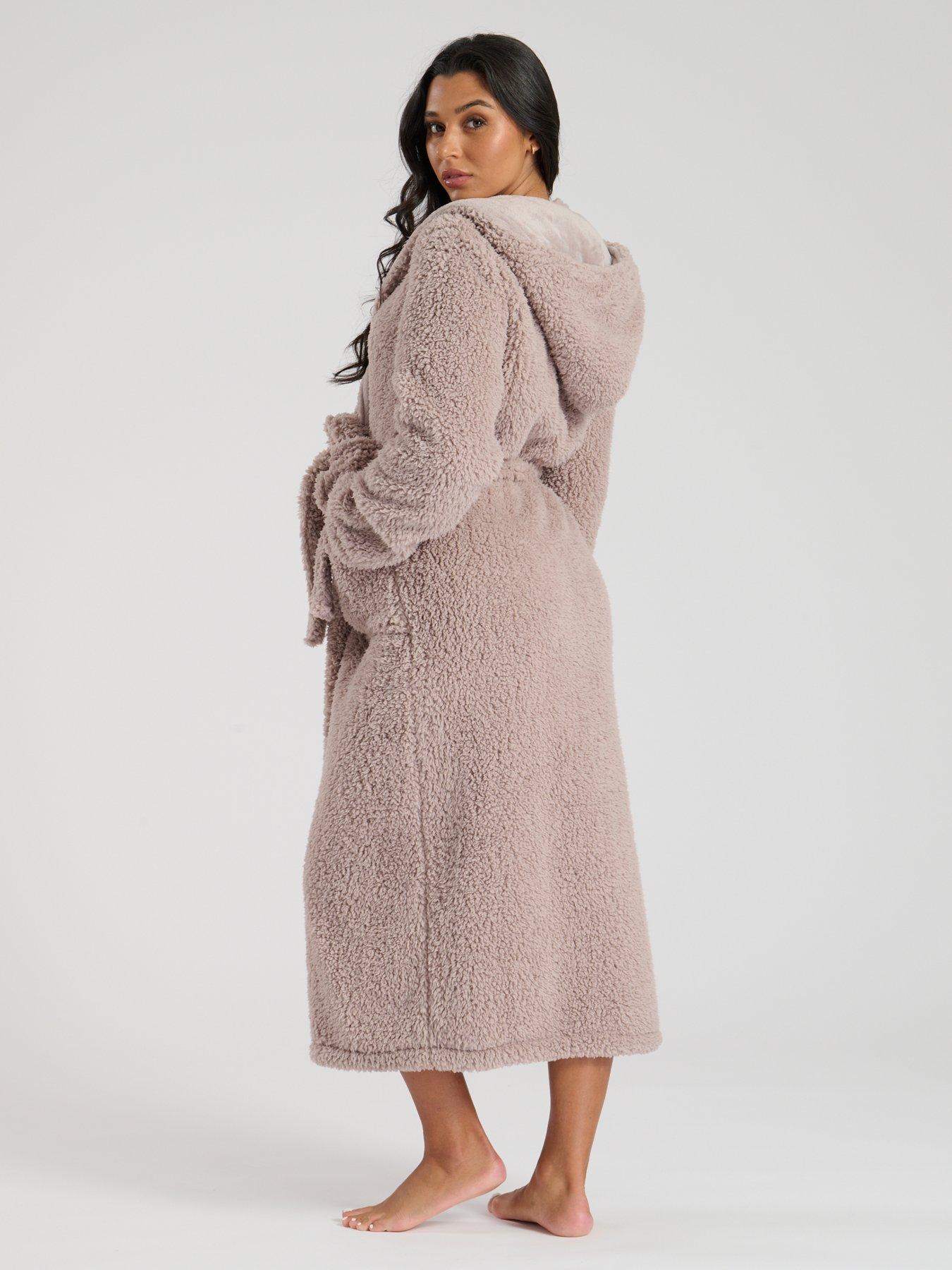 Loungeable Luxury Sherpa Maxi Robe With Lined Hood - Mink | Very