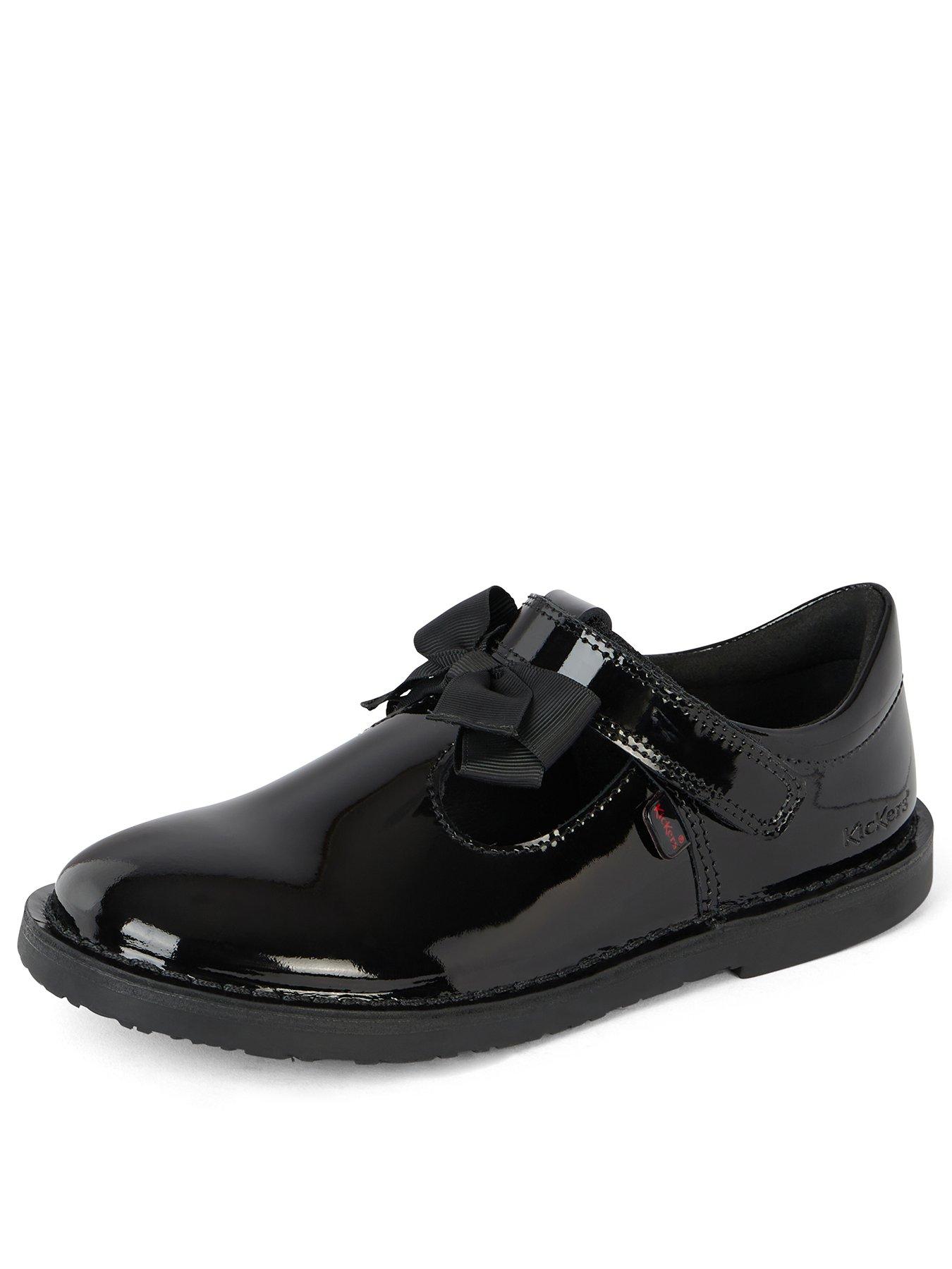 Kickers Girls Adlar T Bar Bow Patent Leather School Shoe - Black | Very