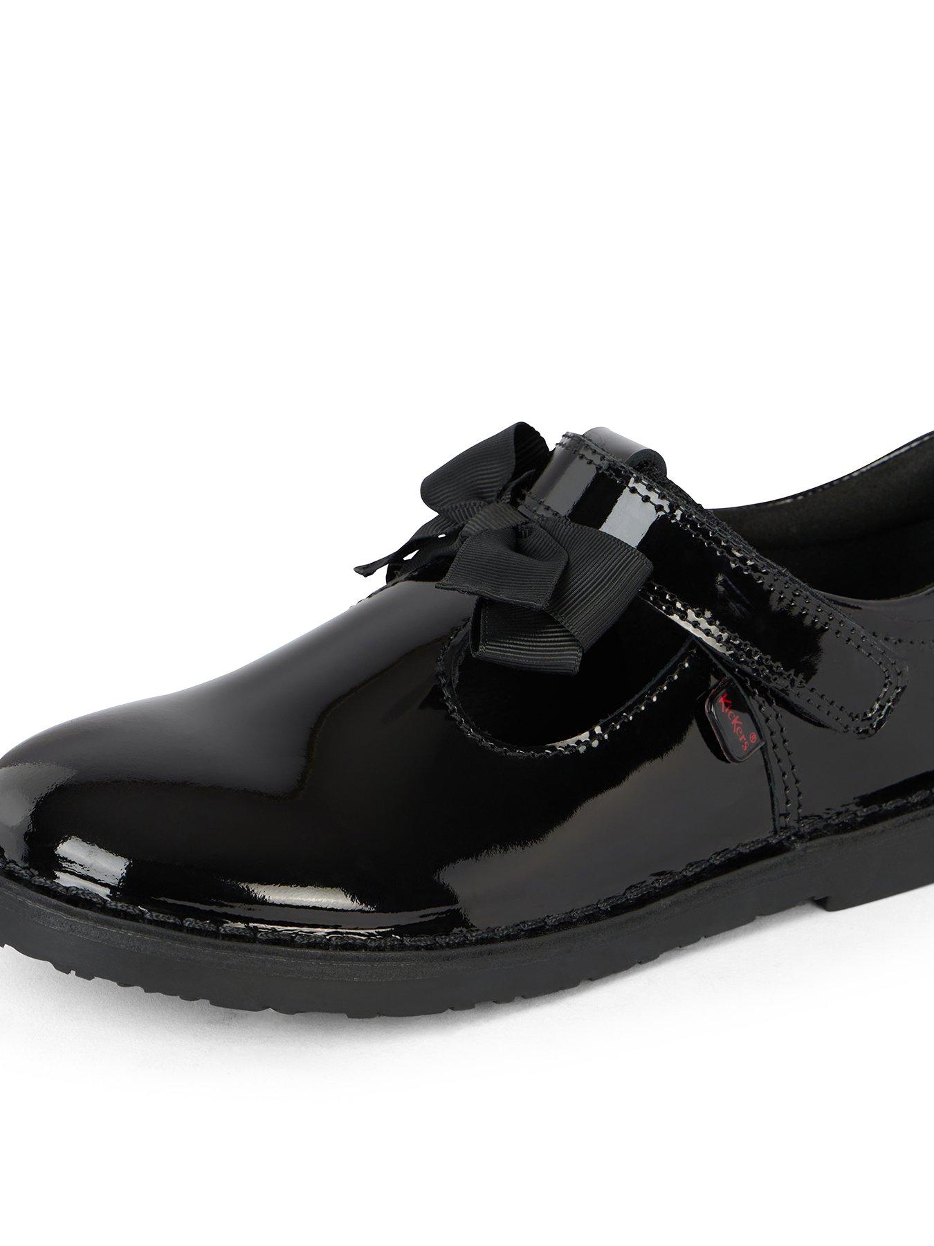 Kickers Girls Adlar T Bar Bow Patent Leather School Shoe - Black | Very
