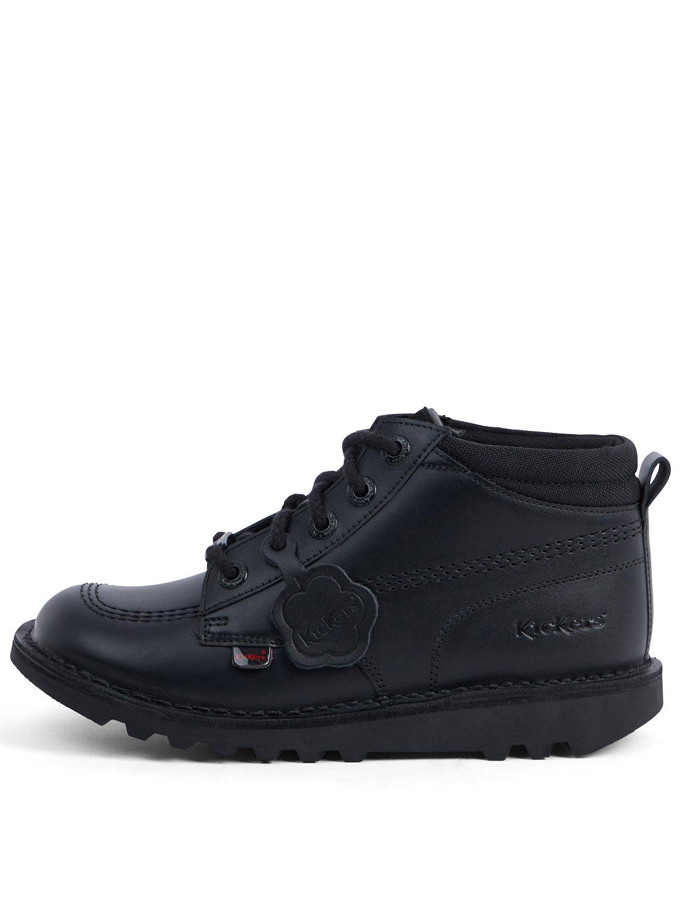 Kickers Boys Kick Hi Mix Mesh Leather School Boot - Black | Very