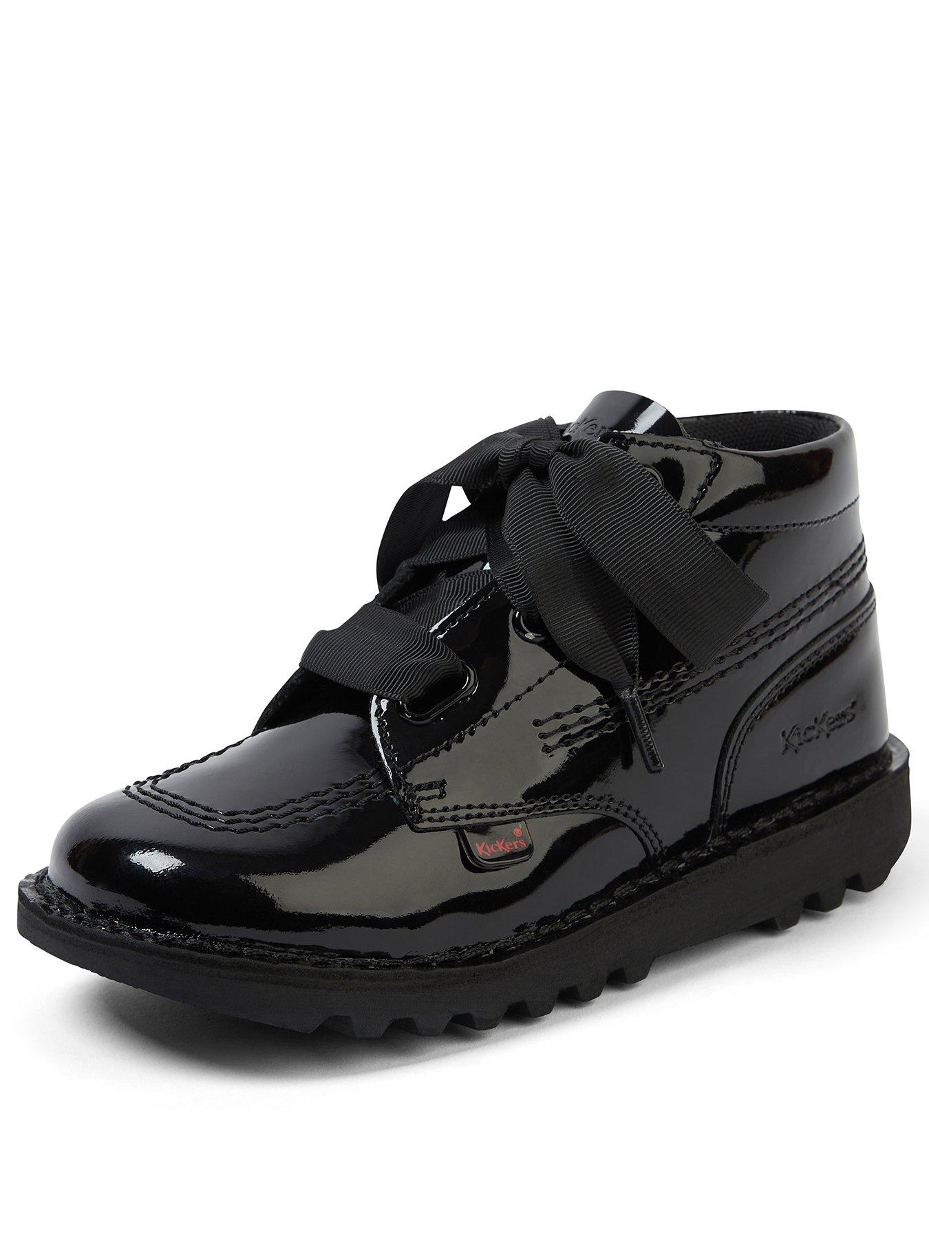 Kickers Girls Kick Hi Ribbon Patent Leather School Boot - Black | Very