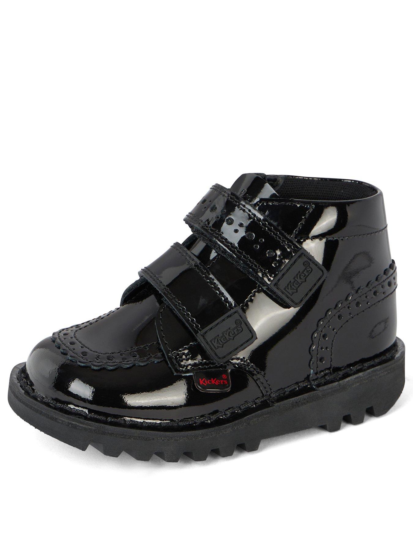 Kickers Girls Kick Hi Vel Brogue Patent Leather School Boot - Black | Very