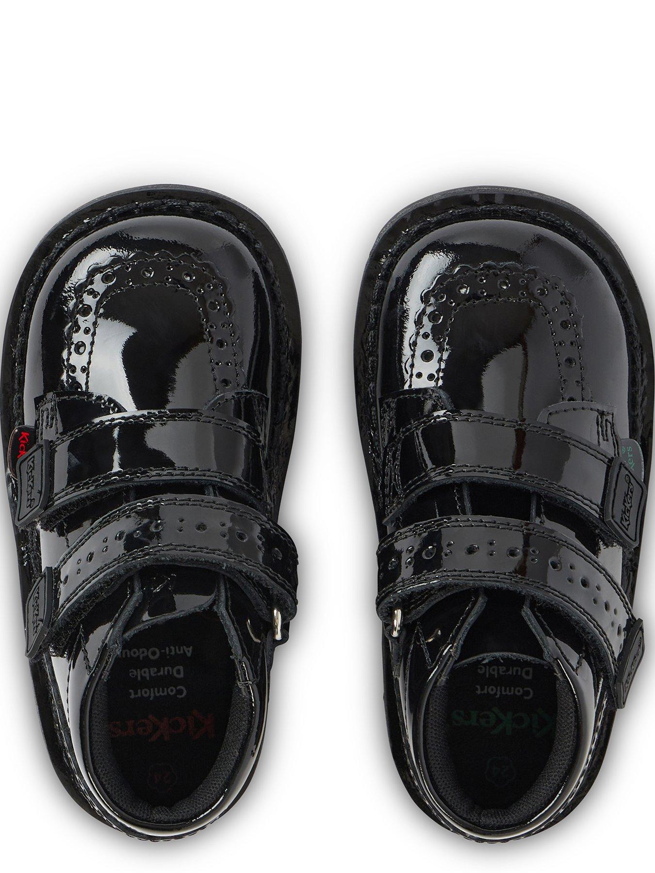 Kickers Girls Kick Hi Vel Brogue Patent Leather School Boot - Black | Very