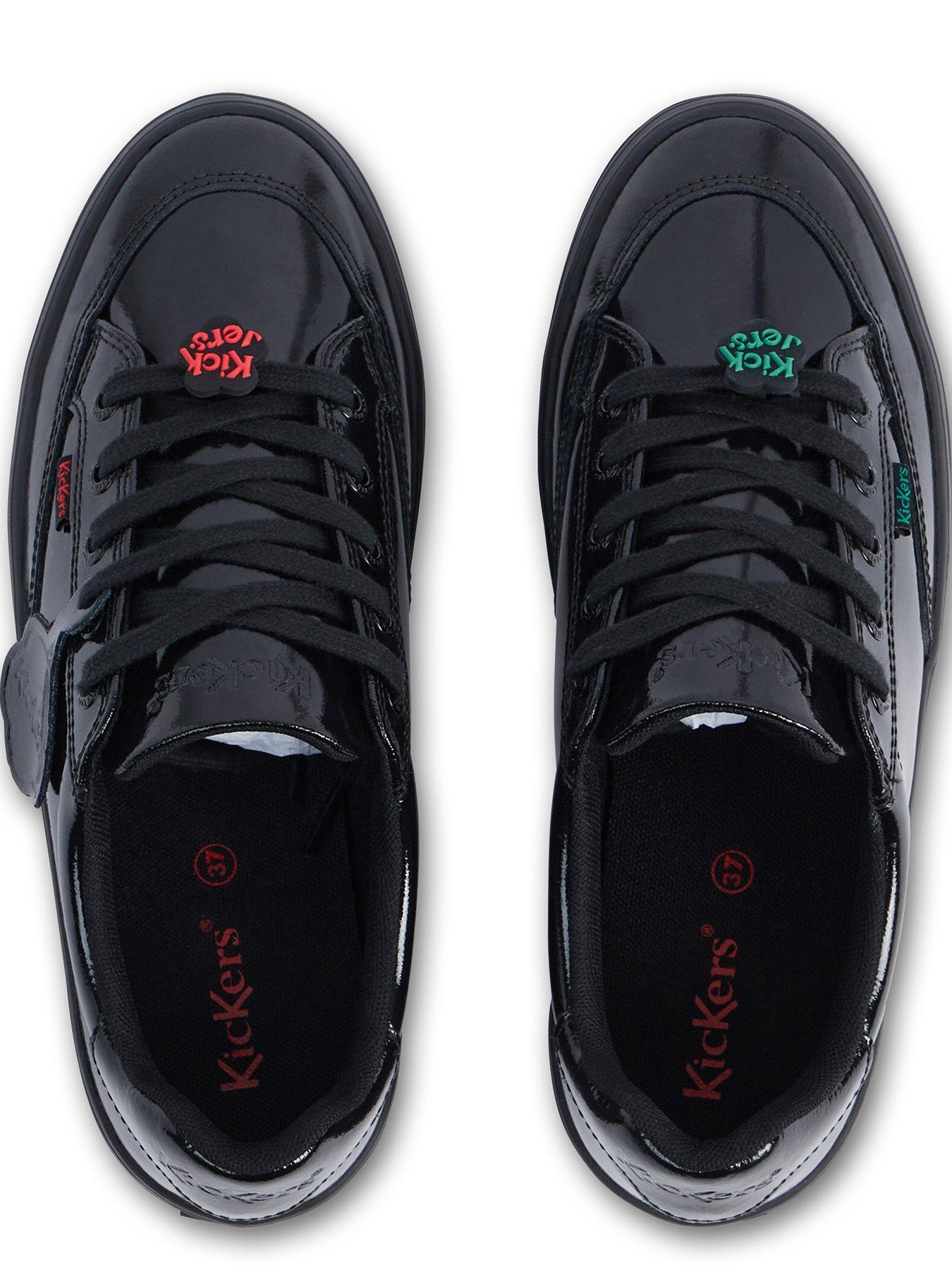 Kickers Girls Tovni Stack Lo Flower Patent Leather School Shoe - Black ...