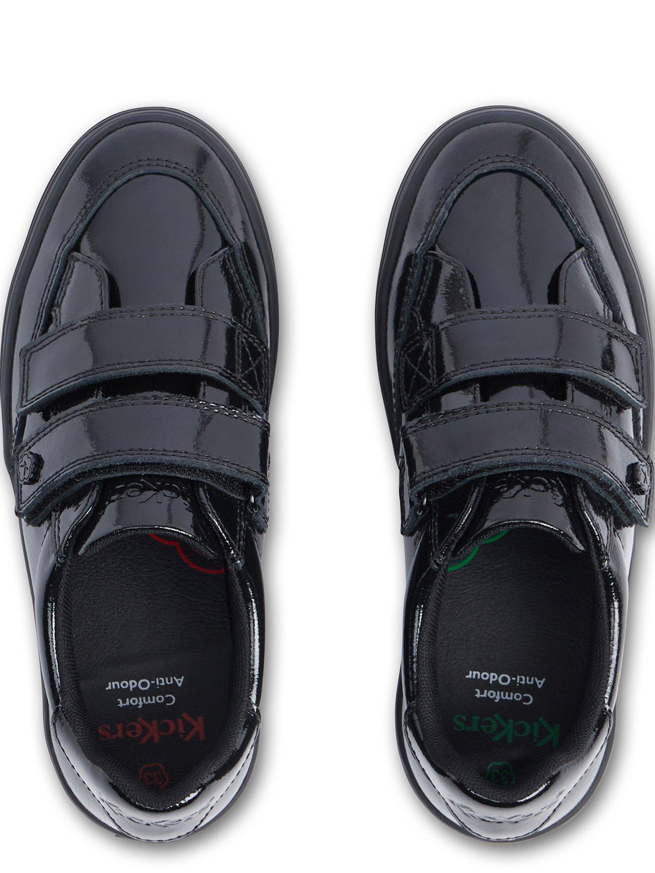 Kickers Girls Tovni Stack Lo Vel Patent Leather School Shoe - Black | Very