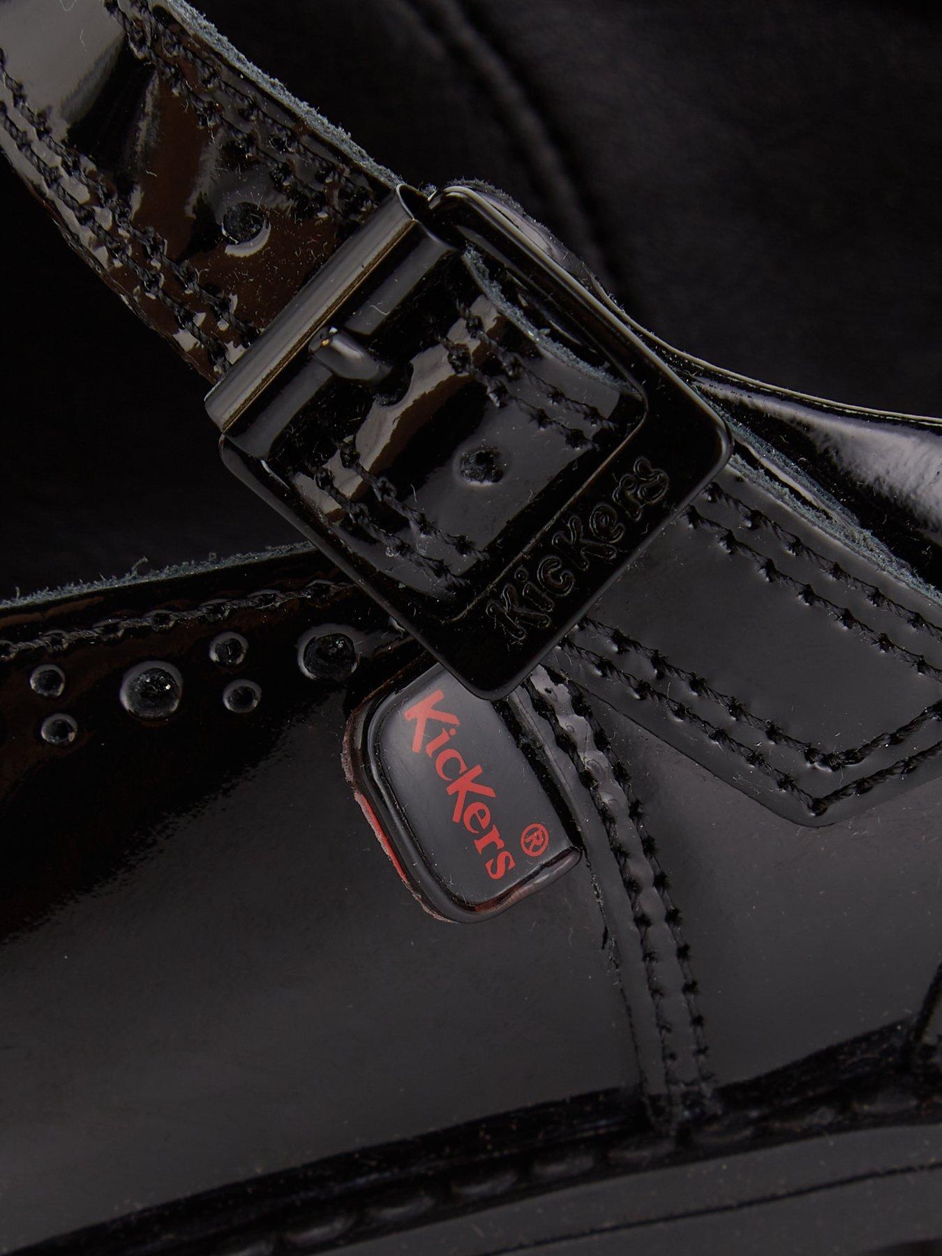 Kickers Girls Lachly Brogue T-Bar Patent Leather School Shoe - Black | Very