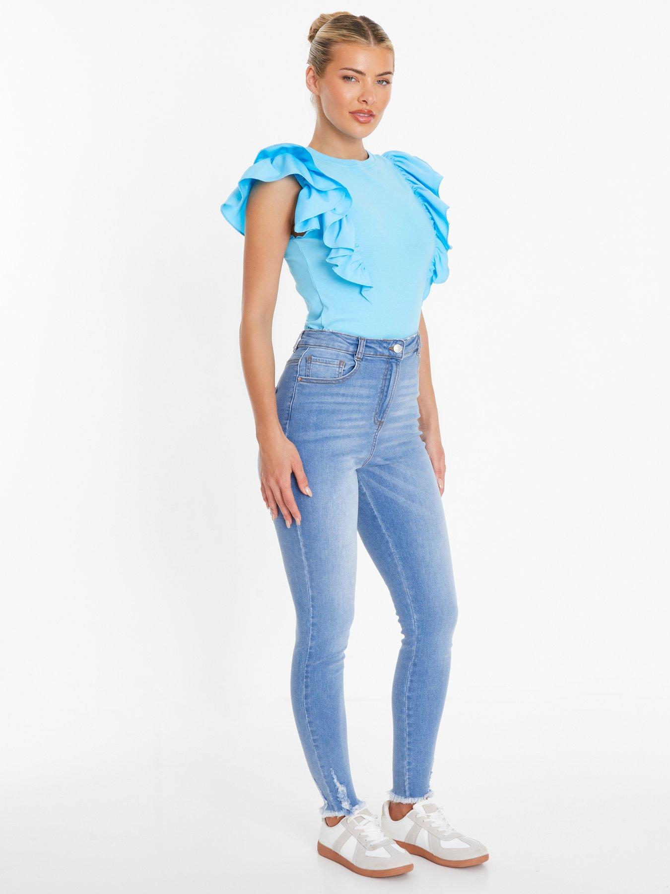 Quiz Turquoise Double Frill Sleeve Top | Very